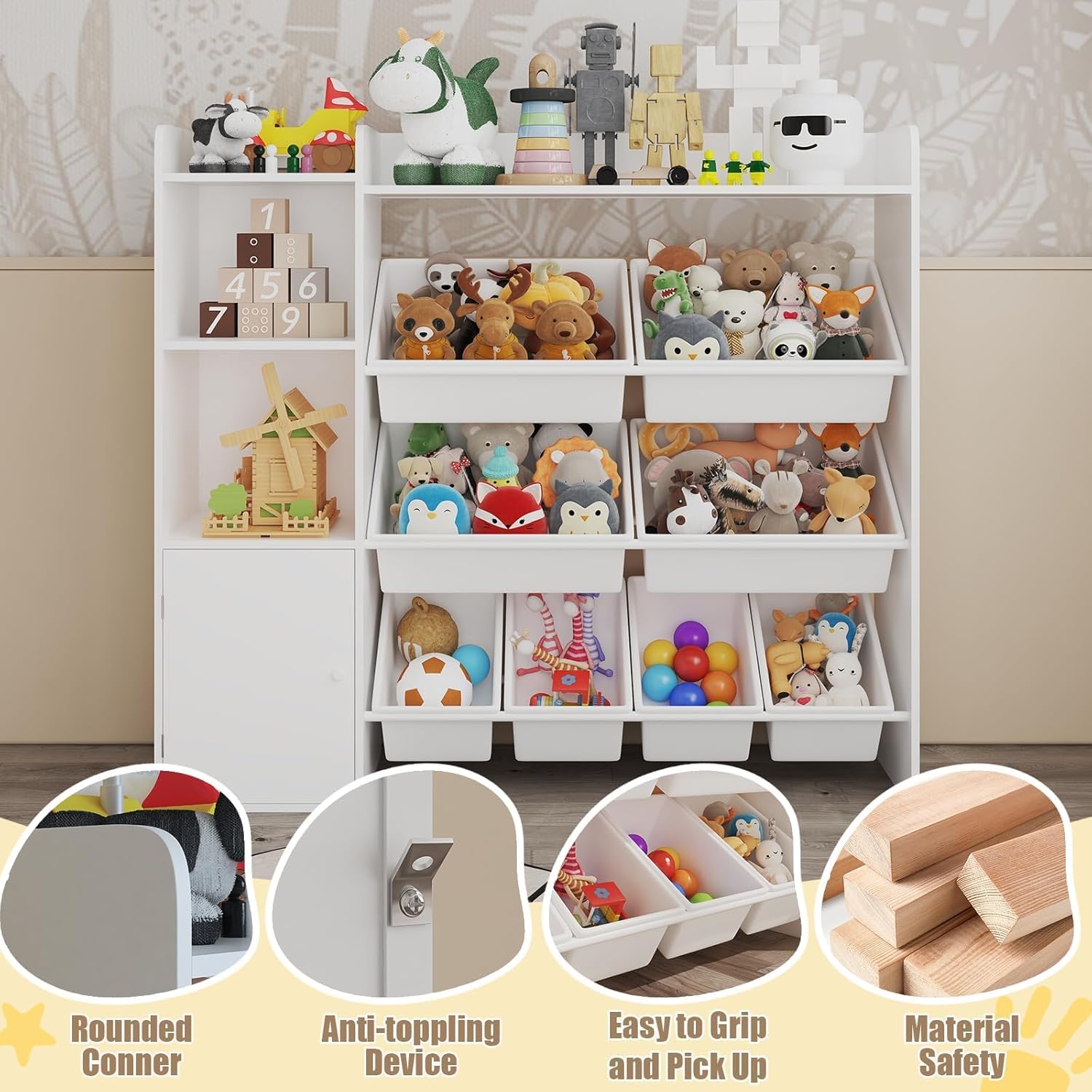 IdealHouse Kids Bookshelf and Toy Storage Organizer/ 8 Removable Bins ...