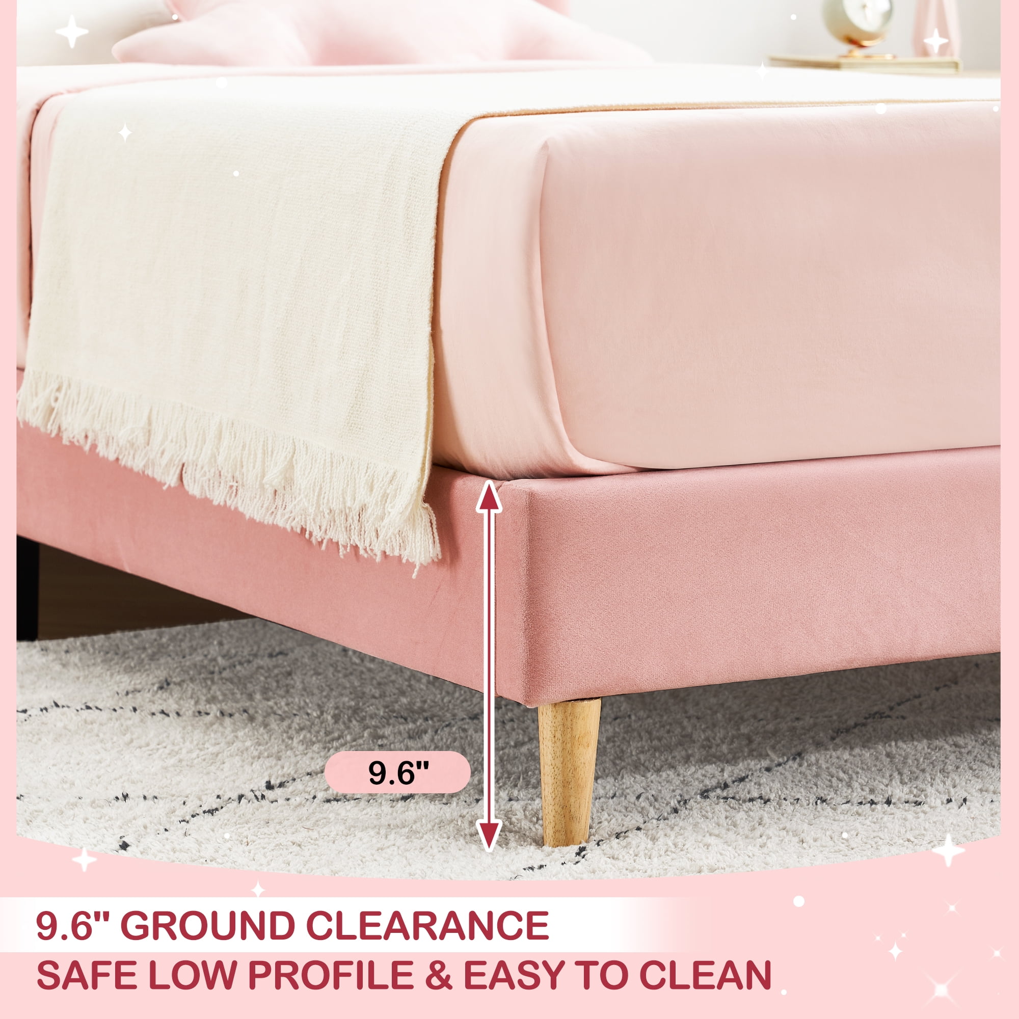 Garvee Twin Bed Frame Velvet Upholstered Platform Bed with Wave ...