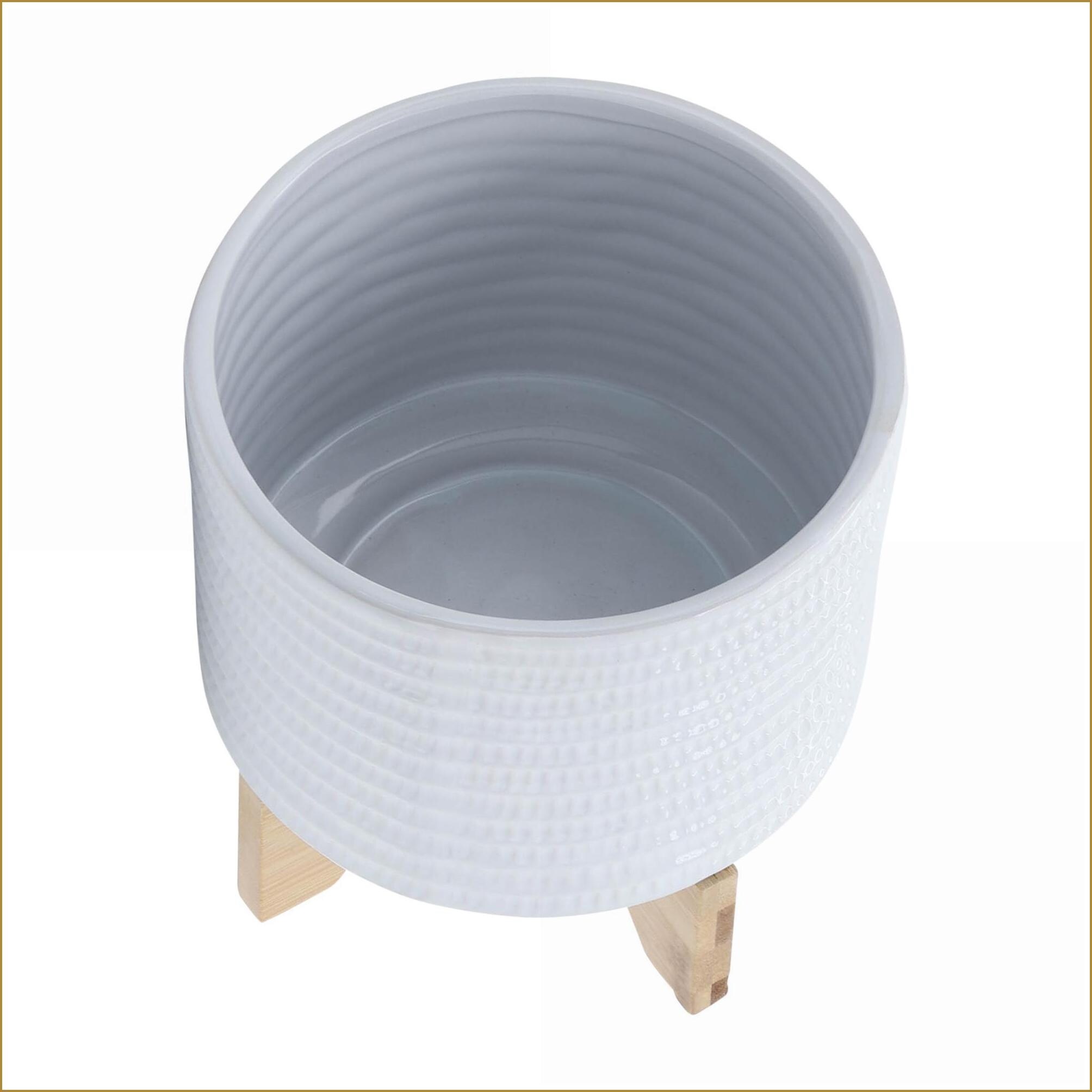 Watnature Planter Modern 8in Snow White Ceramic Planter wor Stand ...