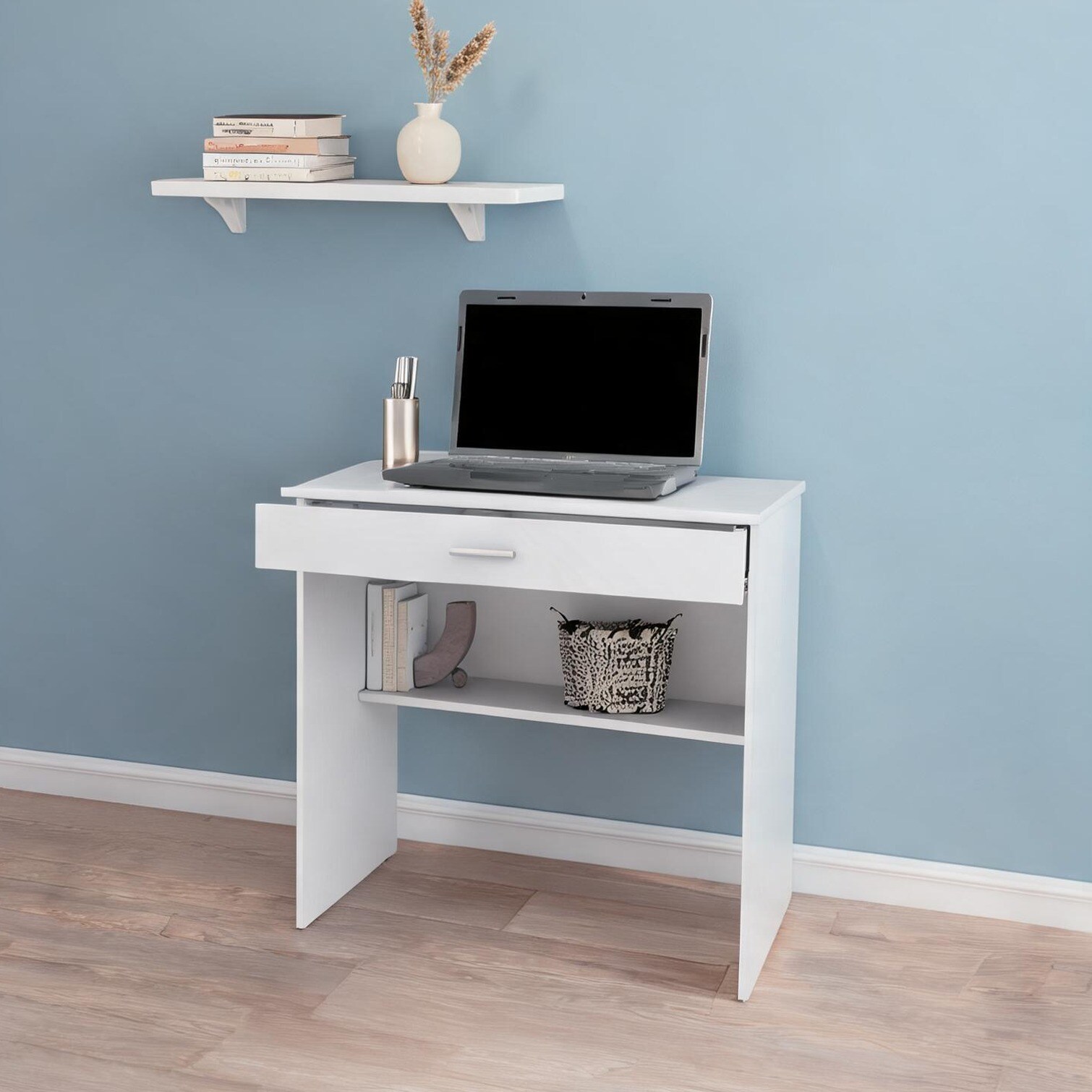 Naturefalls Space-Saving Computer Desk with 2 Drawers and Open Shelf in ...