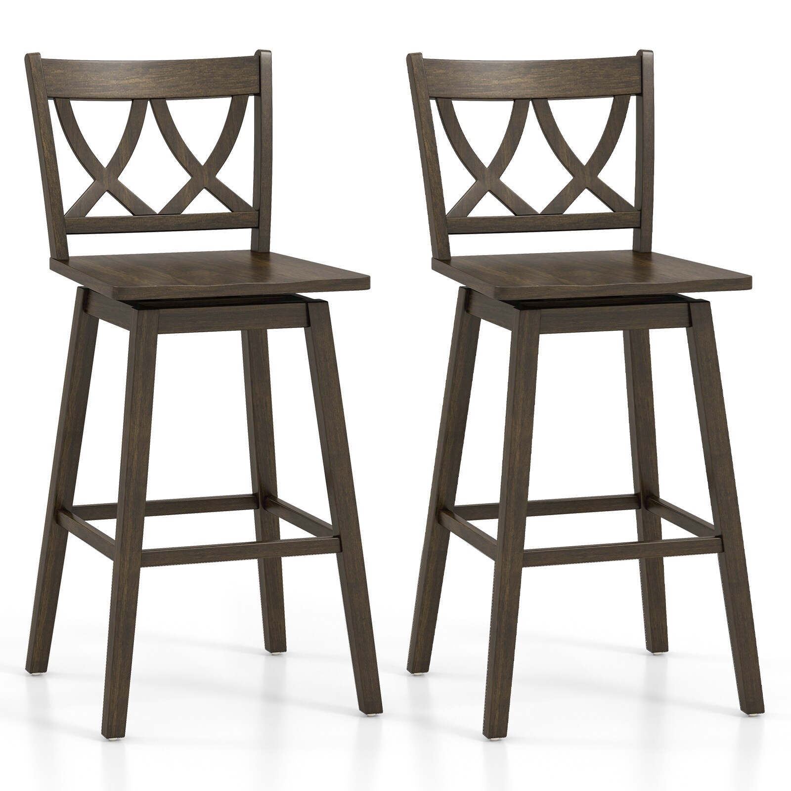Slickblue Set of 2- Brown- Wooden Swivel Bar Stool with Ergonomic ...
