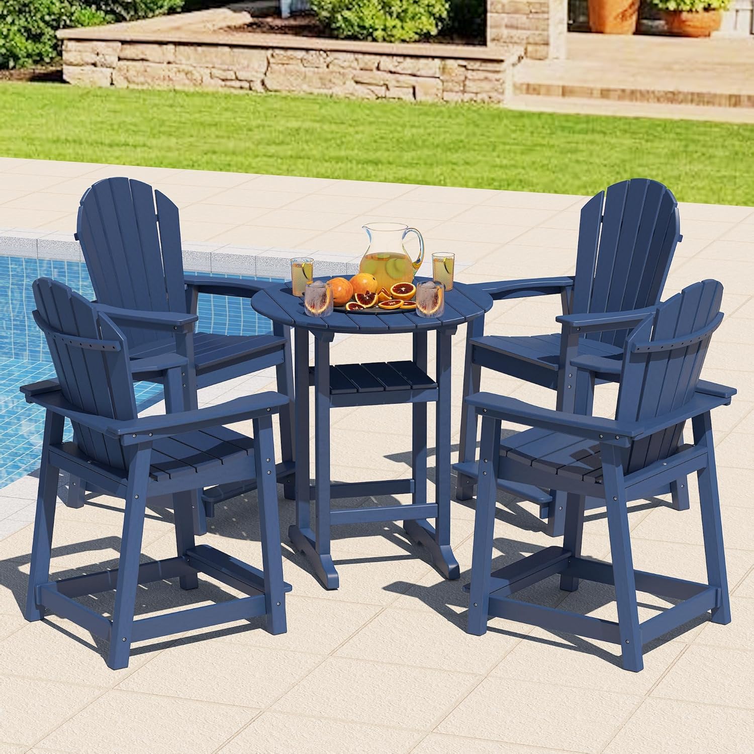 Decksplore Set of 4 Dark blue Resin Frame Stationary Bar Stool Chair ...