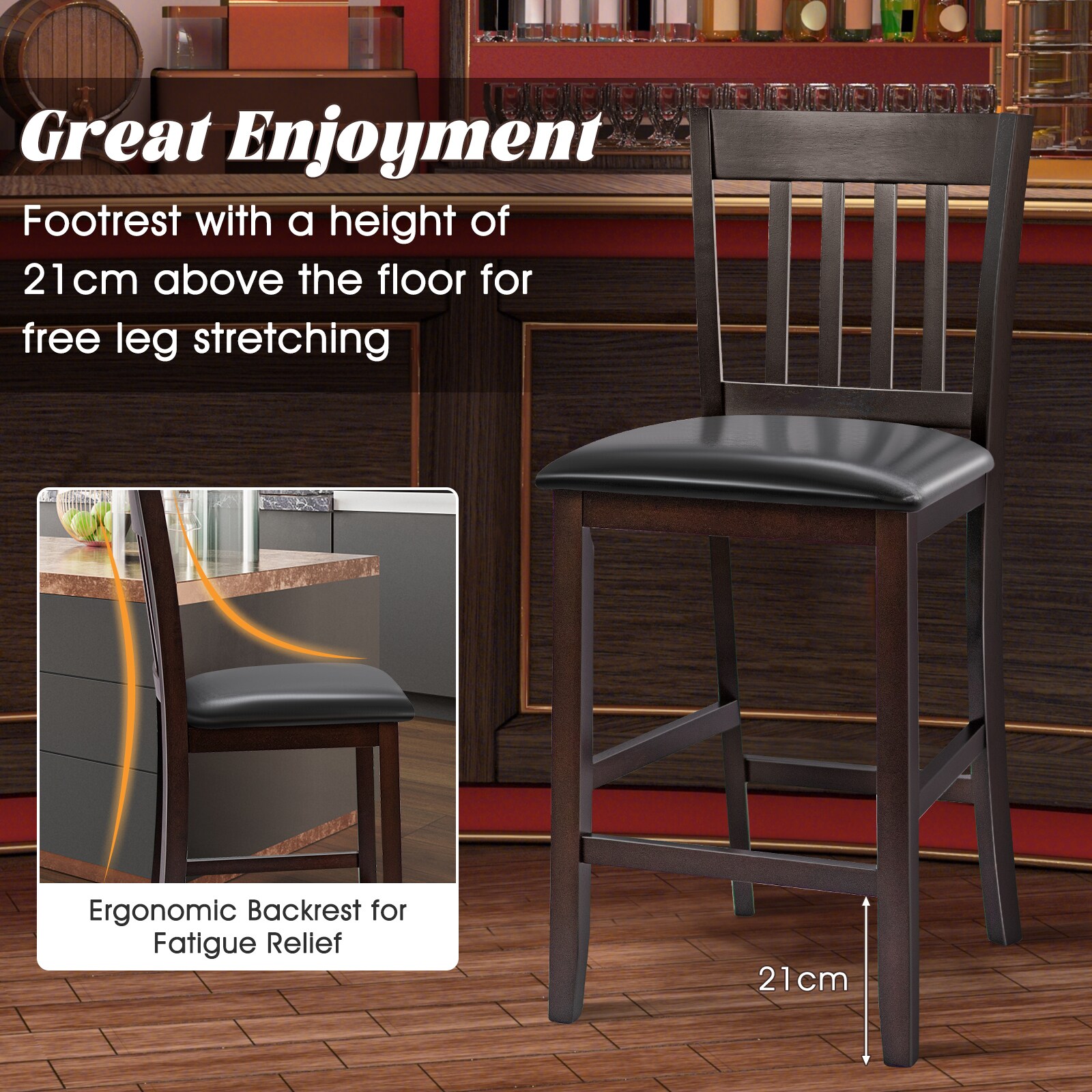 SUGIFT 18.5-in x 16.5-in x 39-in Set of 2 Rubber Wood Bar Height Stools ...