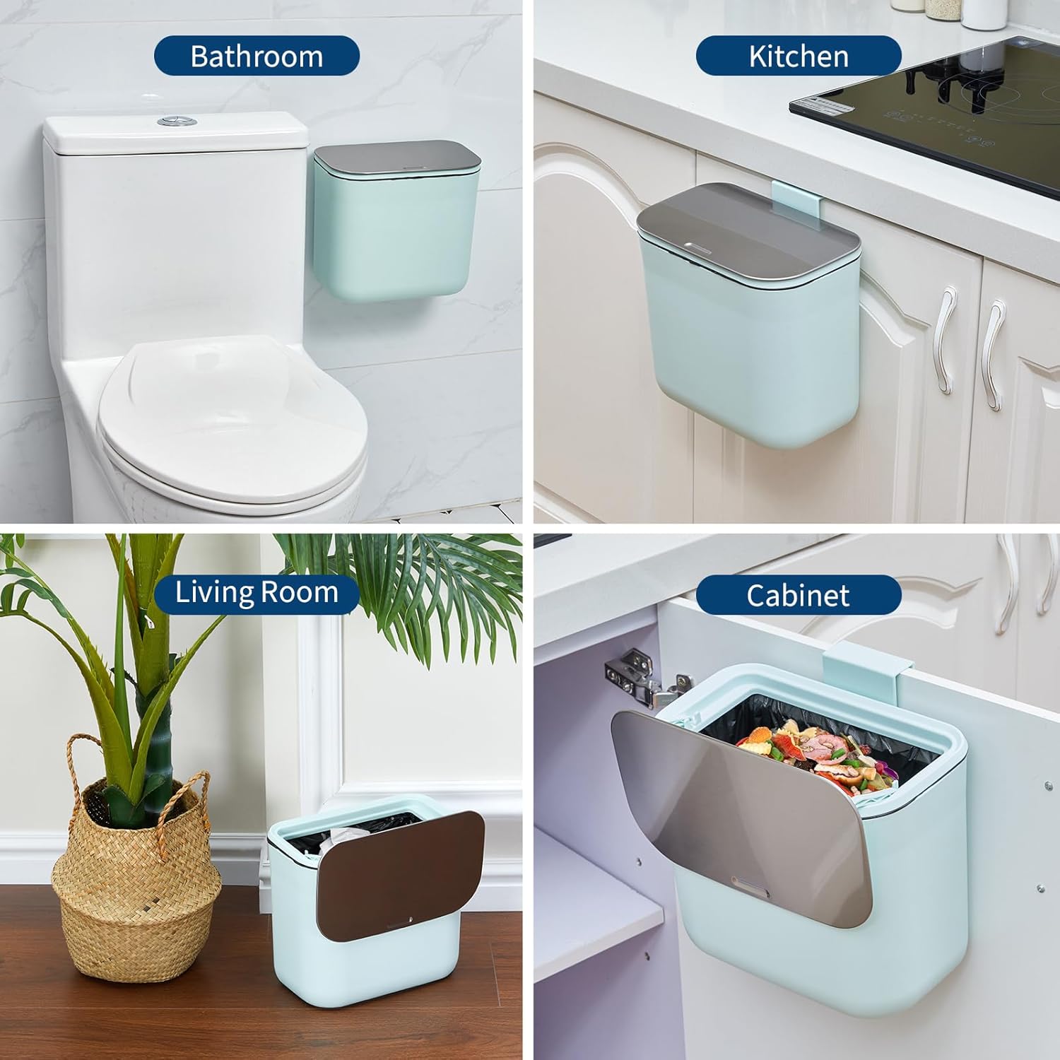 Garvee 1.8 Gallon Green Hanging Trash Can with Stainless Steel Lid ...