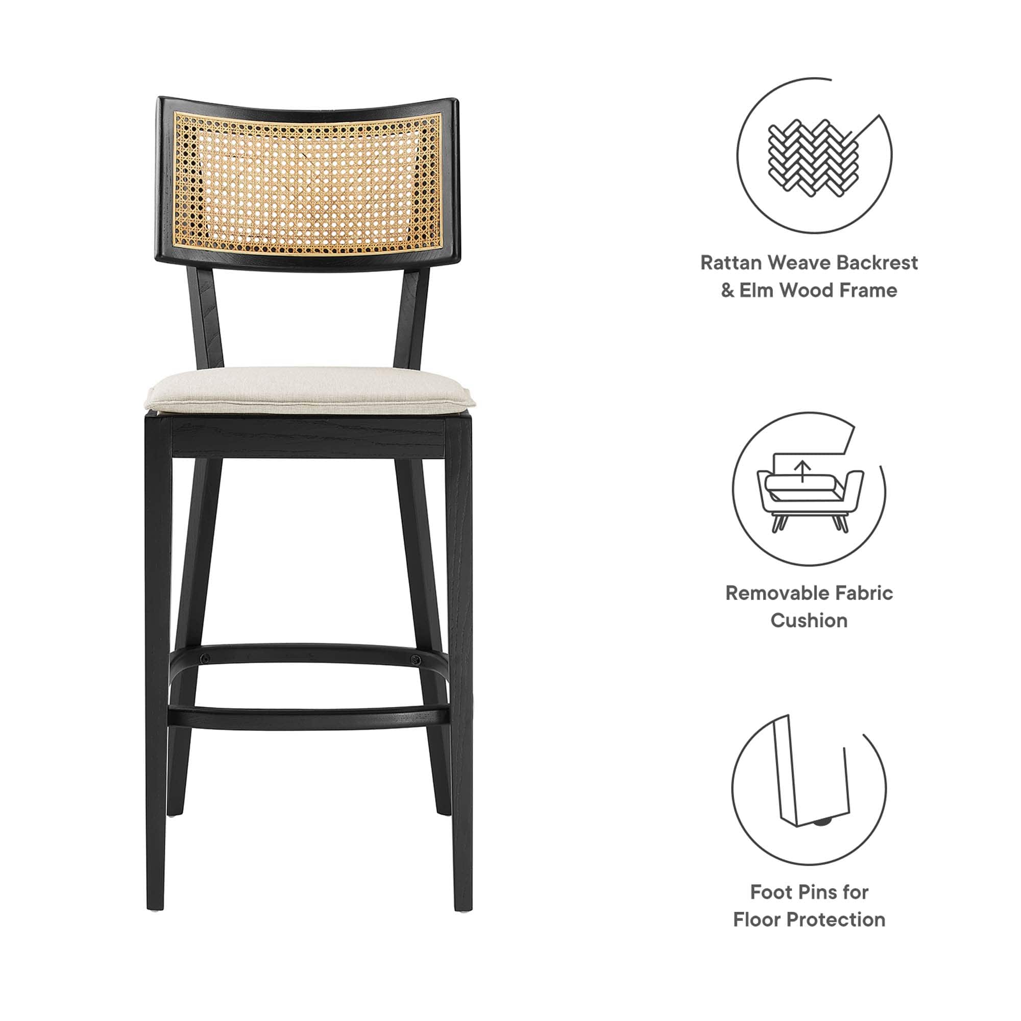 Modway Caledonia Wood Bar Stools Set of 2 in Black Beige in the Bar ...