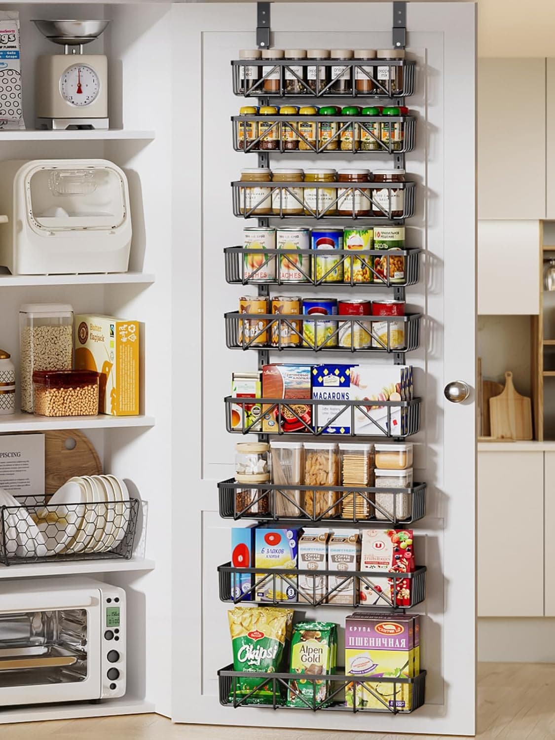 Delamu Adjustable Over the Door Pantry Organizer 9 Tier Metal Pantry ...