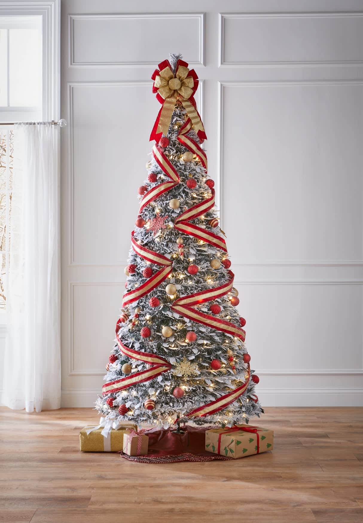 BrylaneHome 7.5-ft Pre-Lit Flocked Pop-Up Tree in the Artificial ...