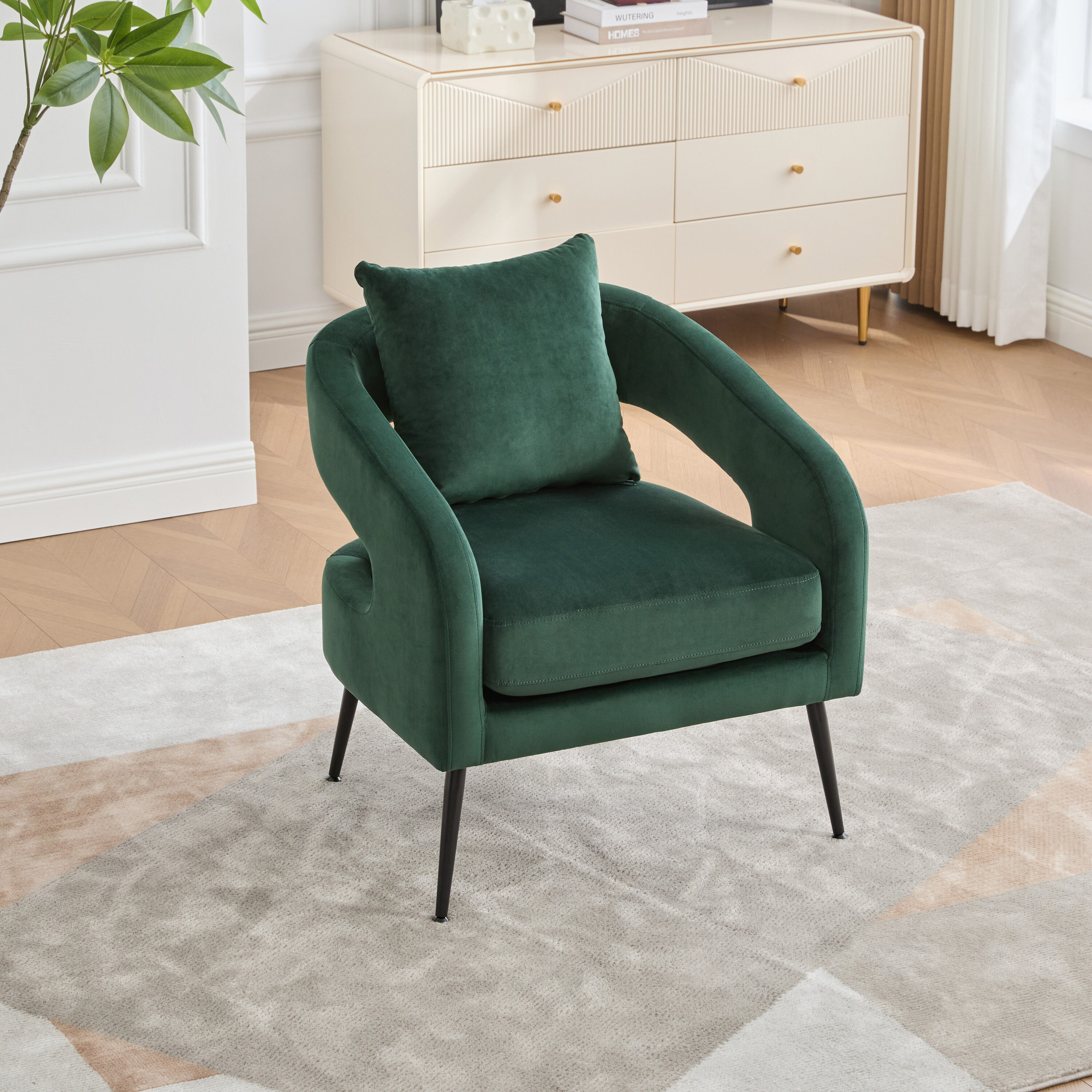 Aortzio 26.4-in W Modern GREEN Velvet Accent Armchair in the Chairs ...