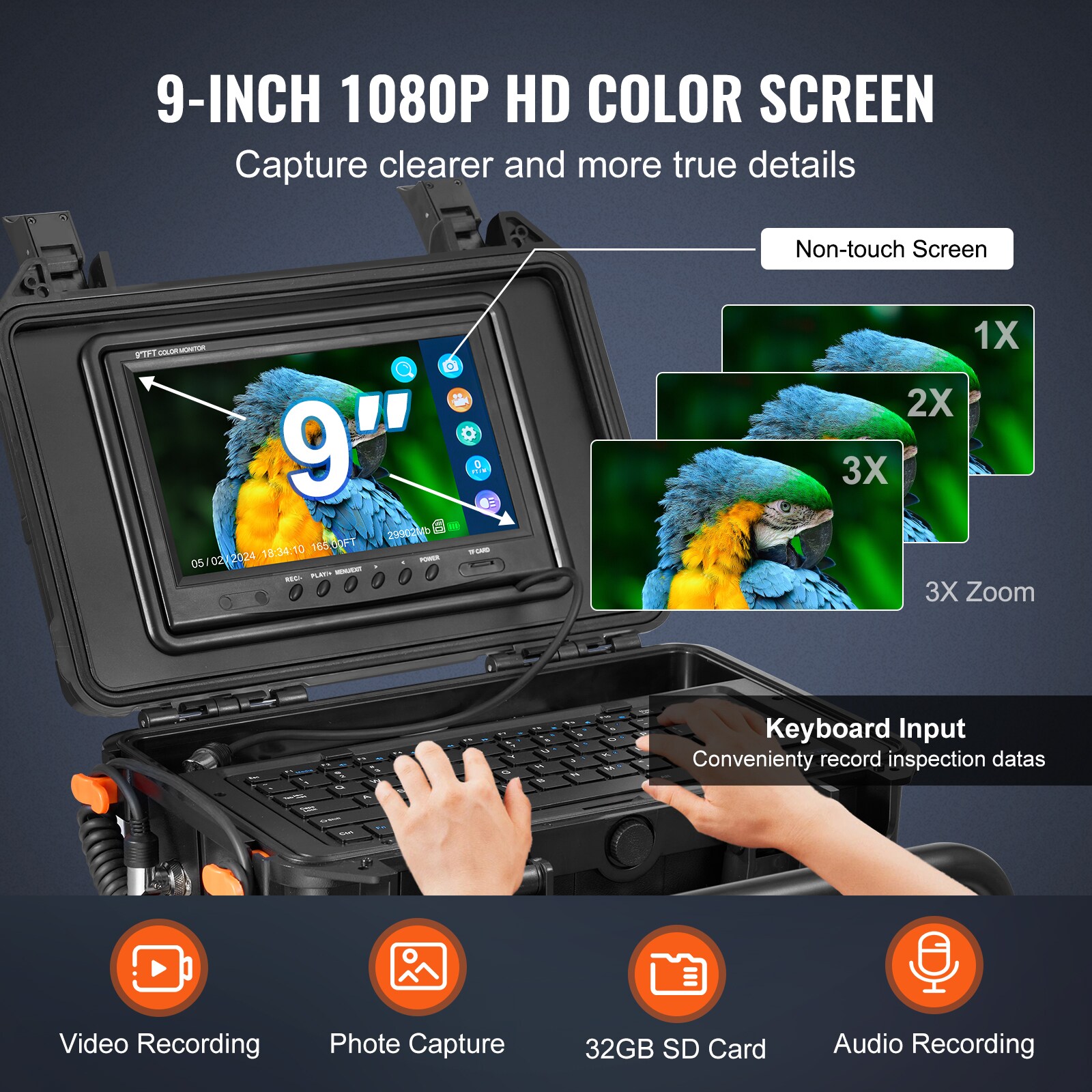 VEVOR Sewer Camera 230 ft/70m Self-Leveling Drain Camera with 512Hz ...