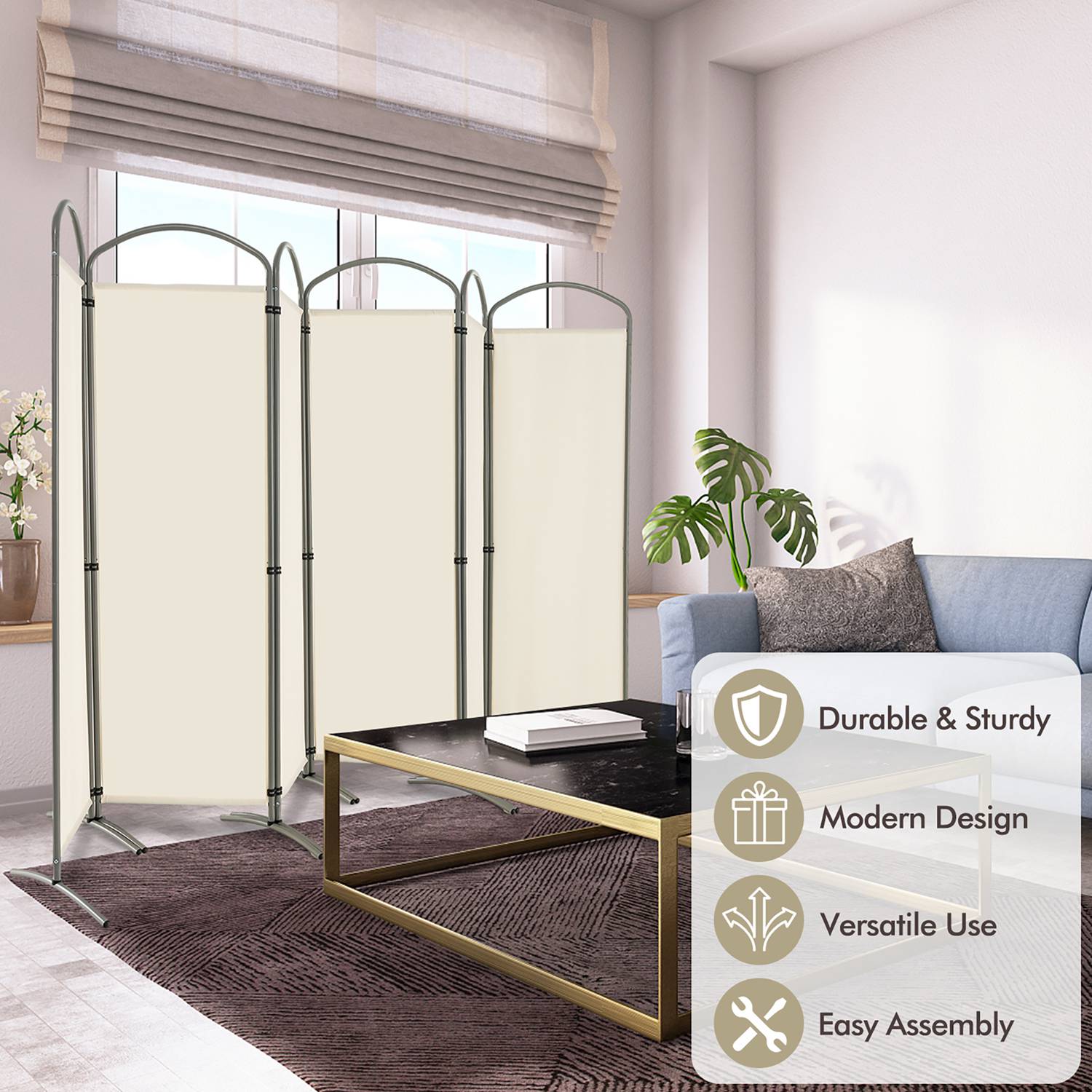 Costway 6 Panels Folding Privacy Screen 6 Ft Tall Fabric Privacy Screen ...