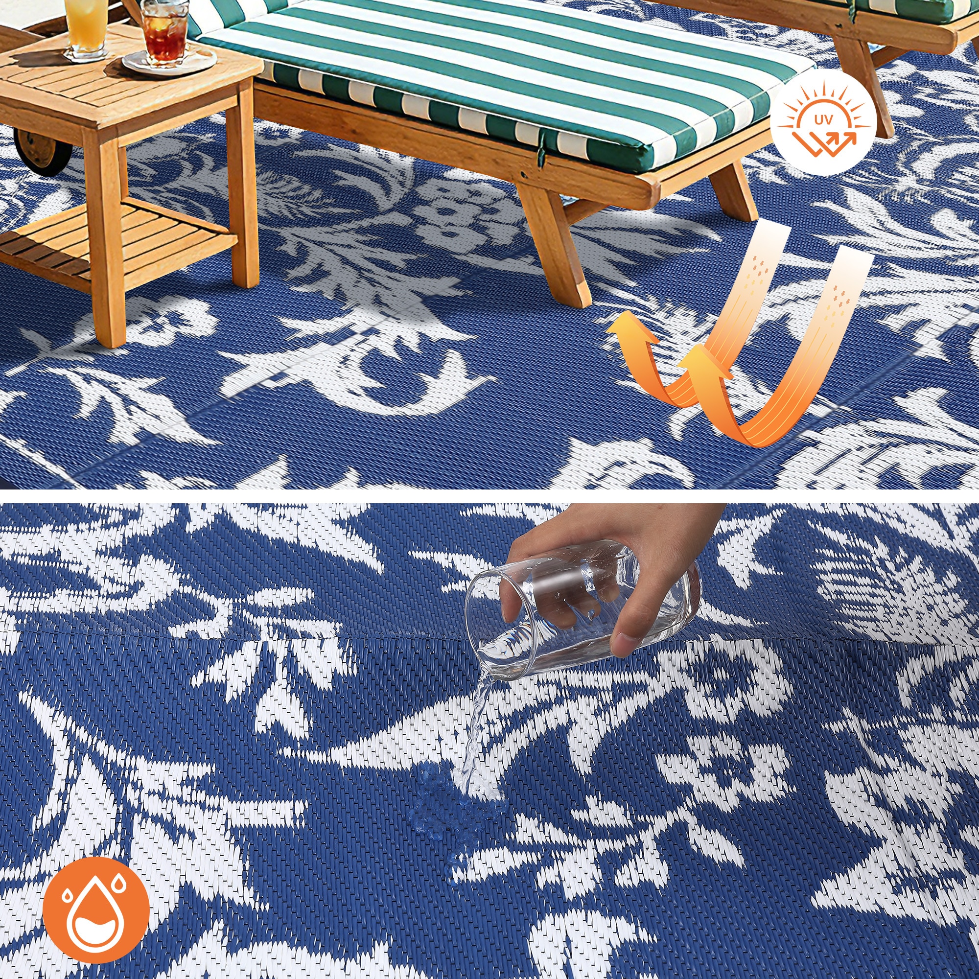 IdealHouse 9x12ft Waterproof Reversible Outdoor Rug for Patio ...