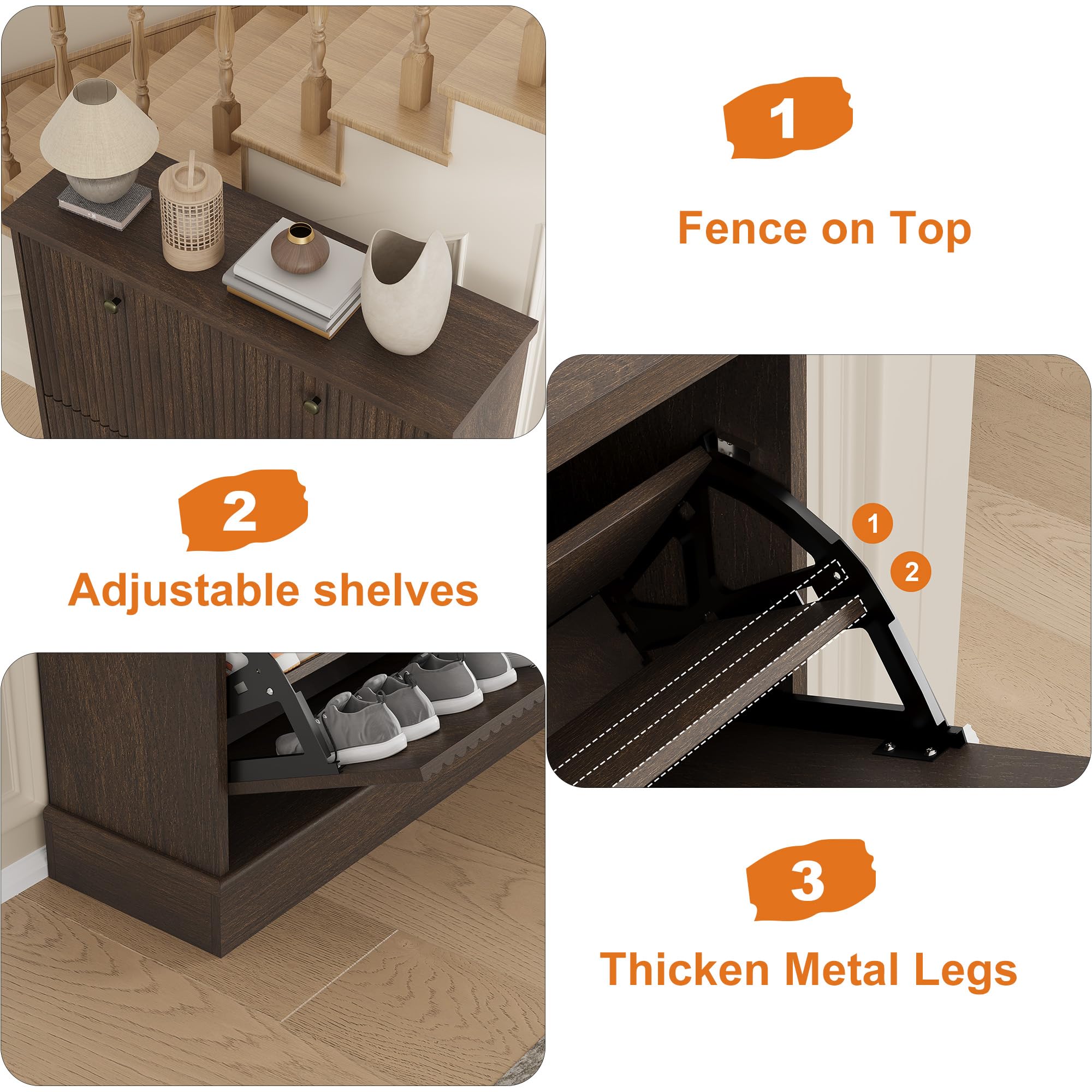 GarveeLife Fluted Shoe Cabinet with 2 Flip Drawers Slim Entryway Shoe ...