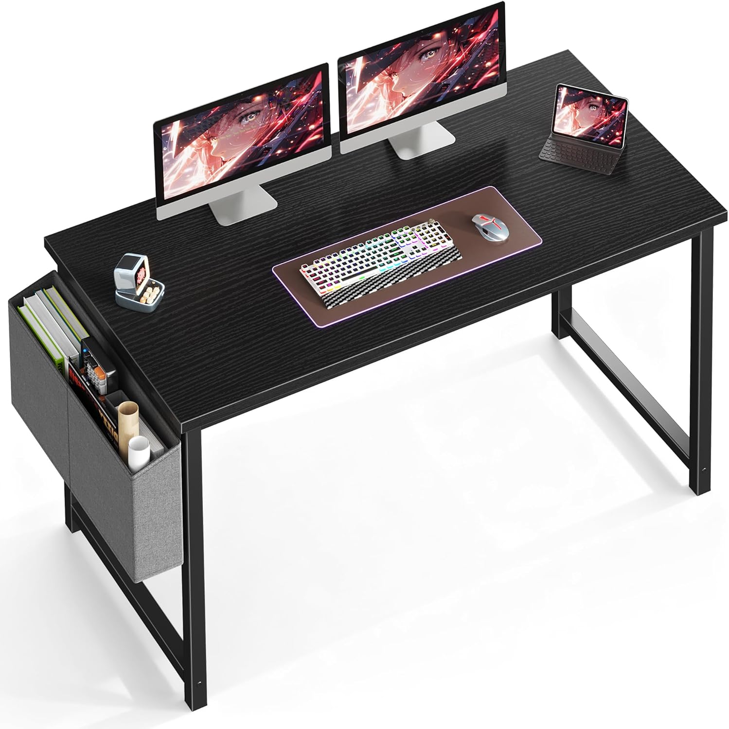 OOU 47 Inch Computer Desk with Fabric Storage Bag Sturdy Steel Frame ...
