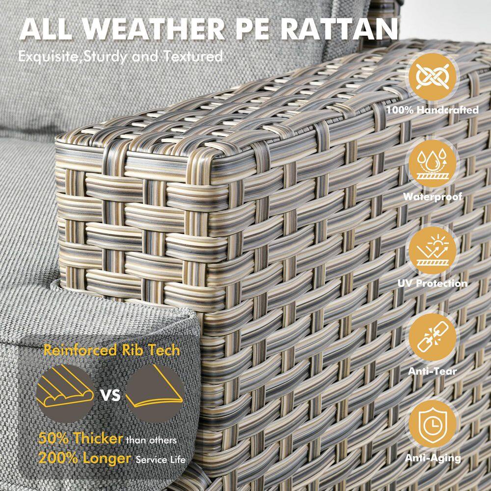 XIZZI Royale 13 Pieces Wicker Outdoor Patio Rectangular Fire Pit Set ...
