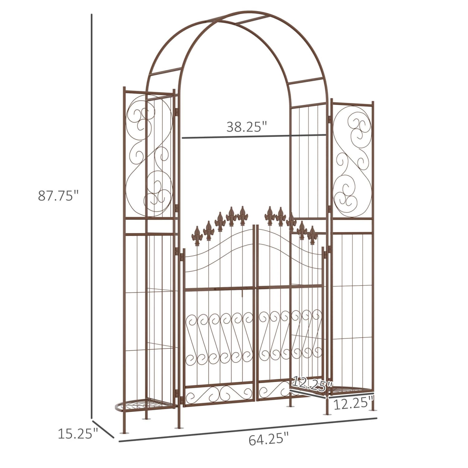 Angel Sar 64.25in W 87.75in H 2-Door Fleur De Lis Brown Metal Arbor ...