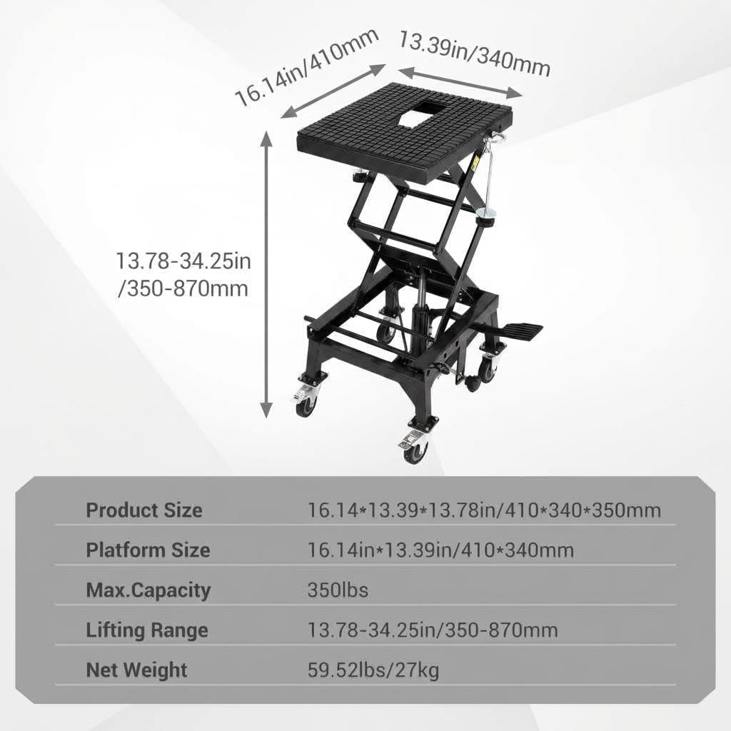 Garvee Hydraulic Motorcycle Lift Table 350 LBS Capacity Foot Operated ...
