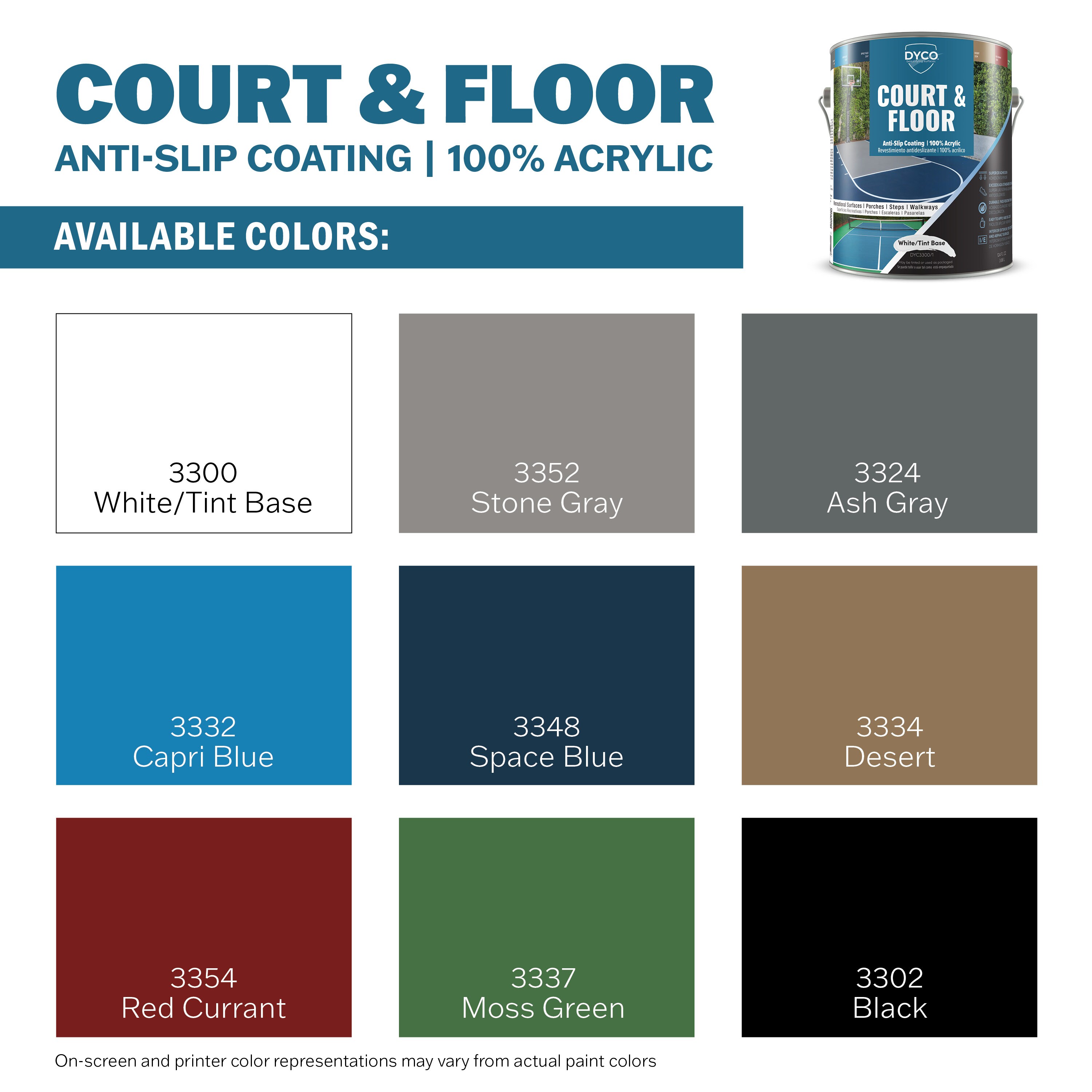 DYCO Court Floor White Super flat Interior/Exterior Anti-Skid Porch and ...