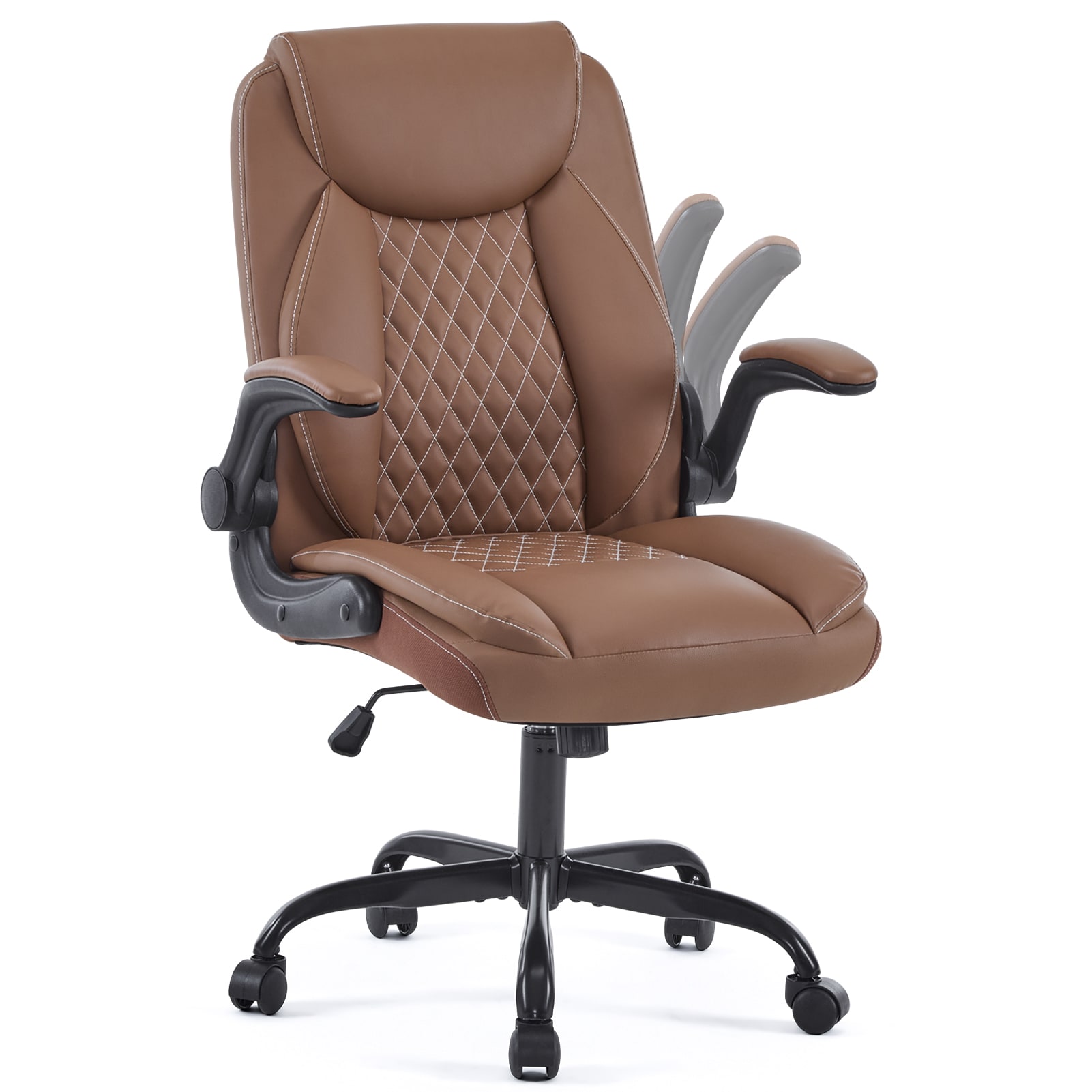 MiniEpic Brown Faux Leather Ergonomic Swivel Executive Chair With Flip ...