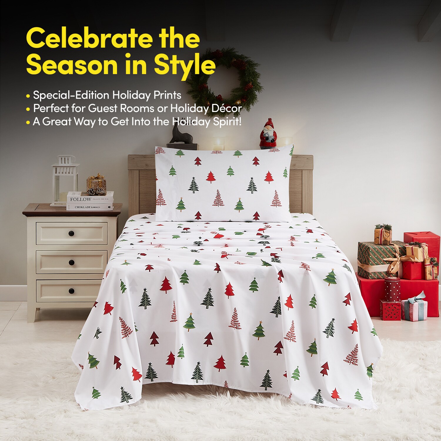 Sweet Home Collection Printed Holiday 3pc Sheet Sets Easy Care Soft ...