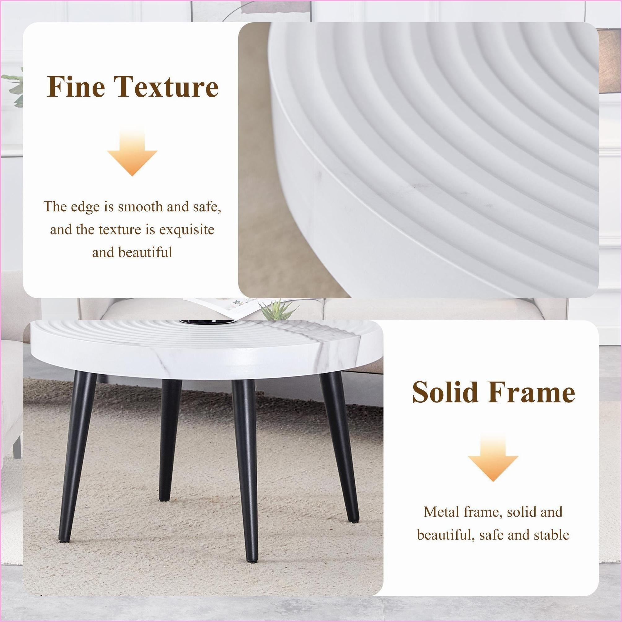Watnature Round White Marble Pattern Coffee Table for Living Room Easy ...