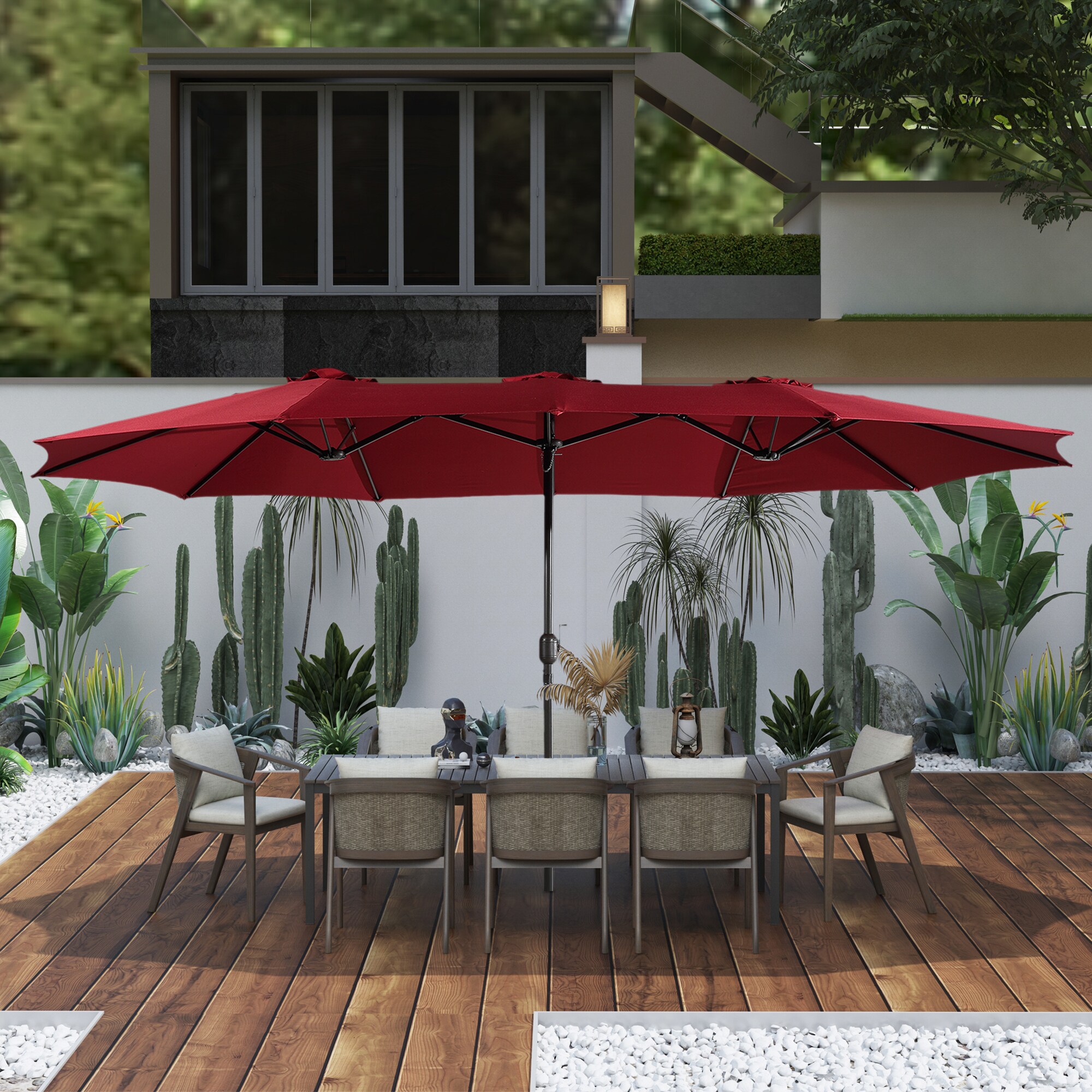 15-ft Steel Tan No-tilt Garden Patio Umbrella without Lights Patio ...