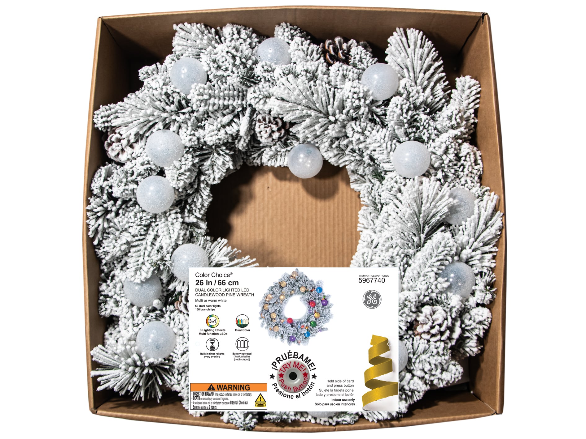 GE 26-in Flocked Pre-lit Indoor Battery-operated Green/White Flocking ...