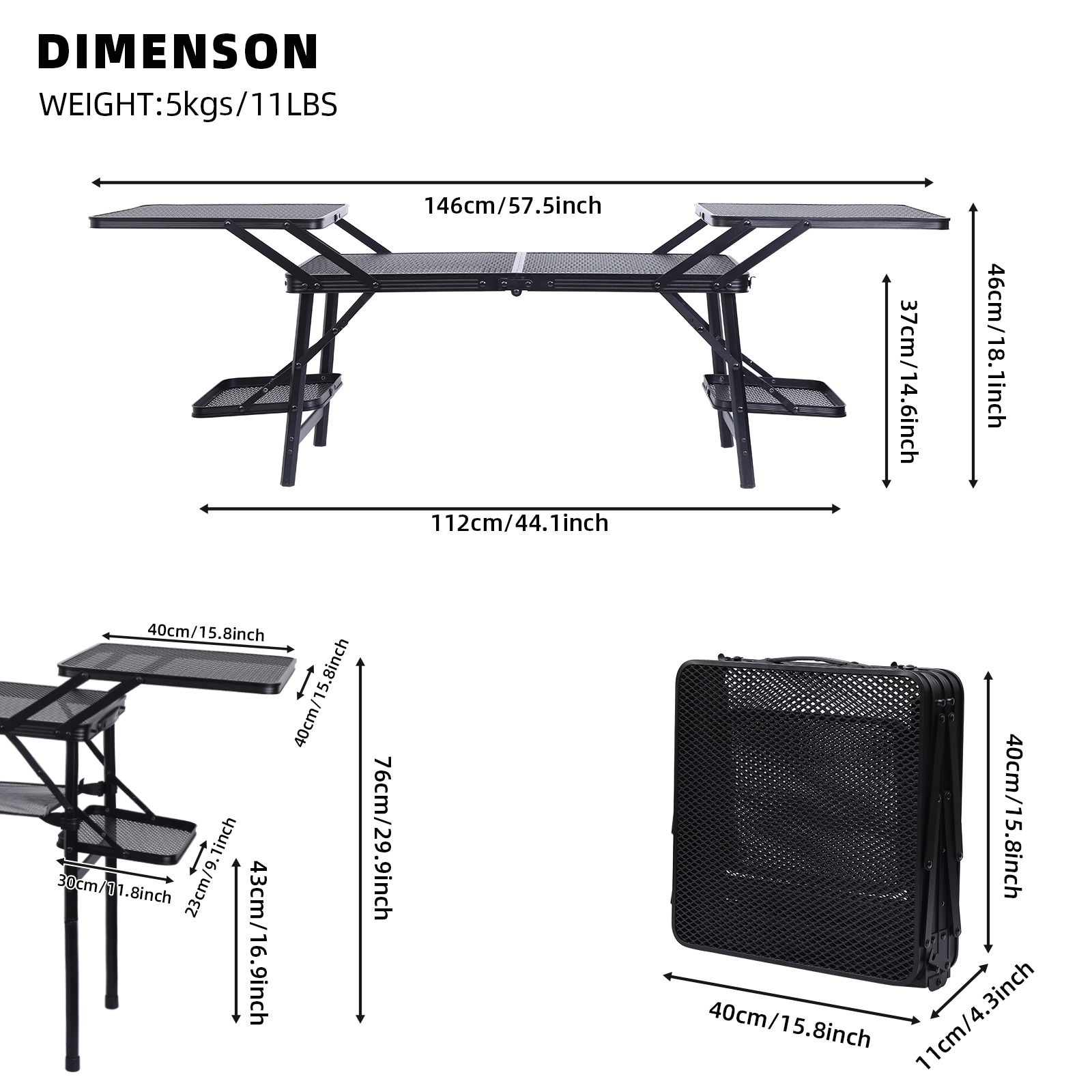 3.68-ft x 1.3-ft Black Fold-in-Half Steel Rectangle Adjustable Height ...