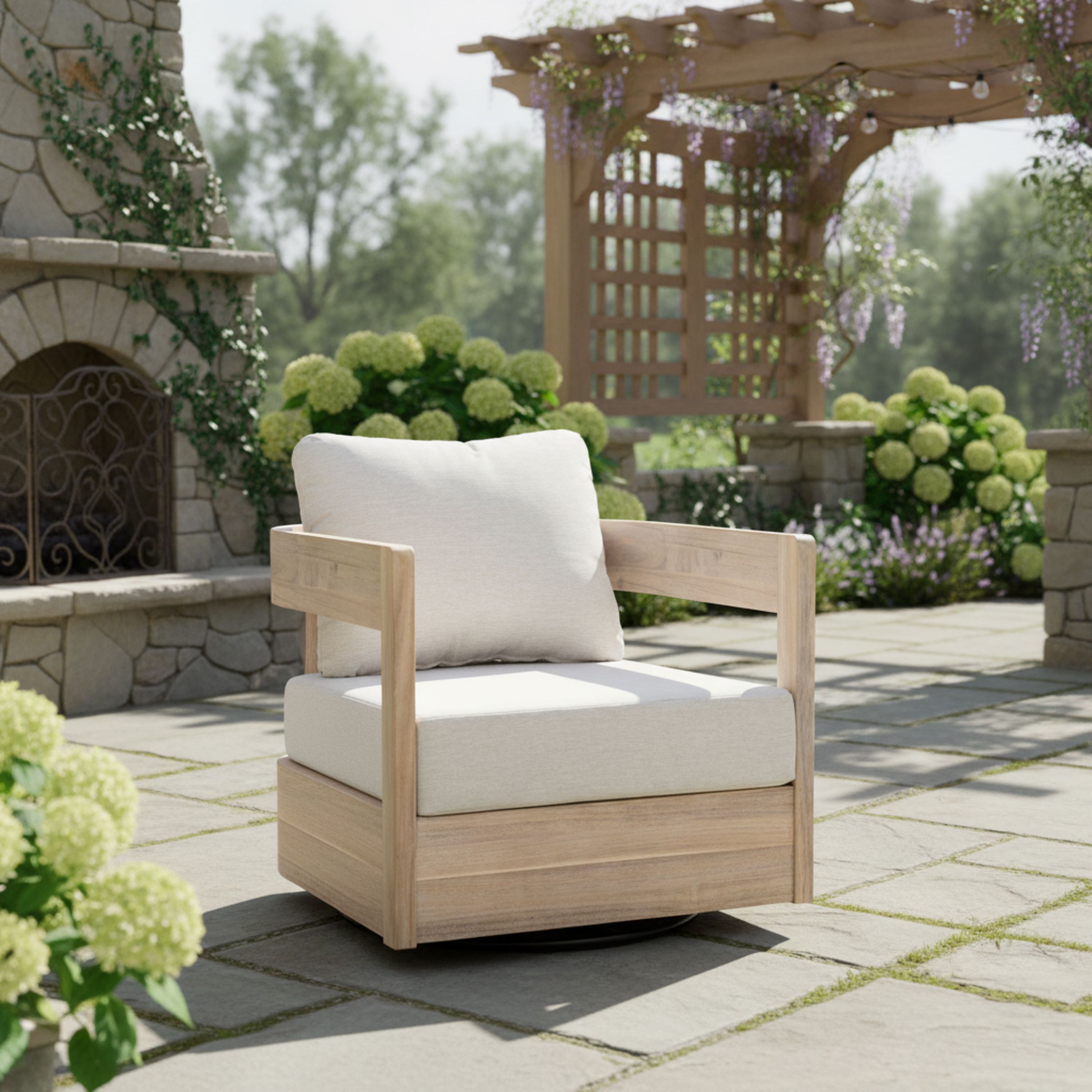 Christopher Knight Home Light White Finish Outdoor Wooden Swivel Club ...