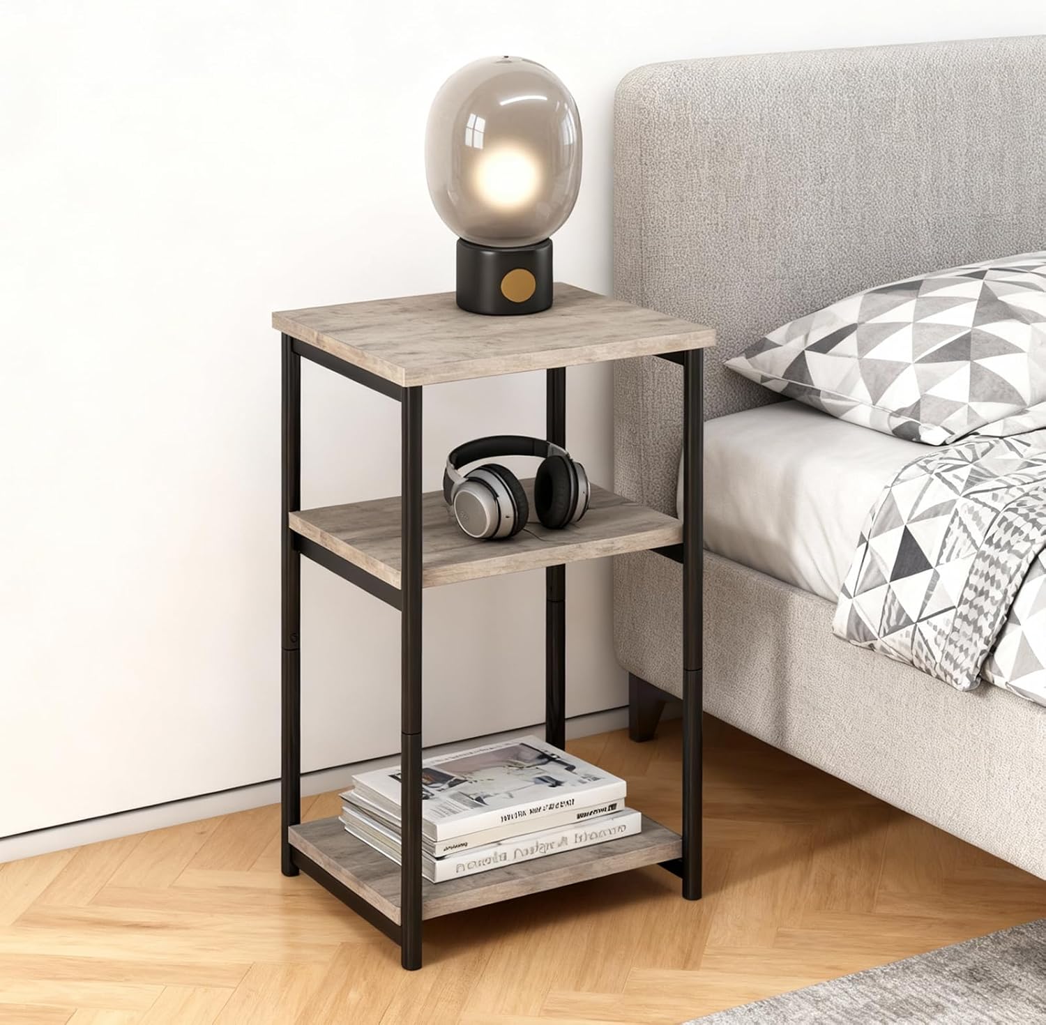 Garvee Slim 3-Tier End Table with Storage Shelves Narrow Mobile Side ...