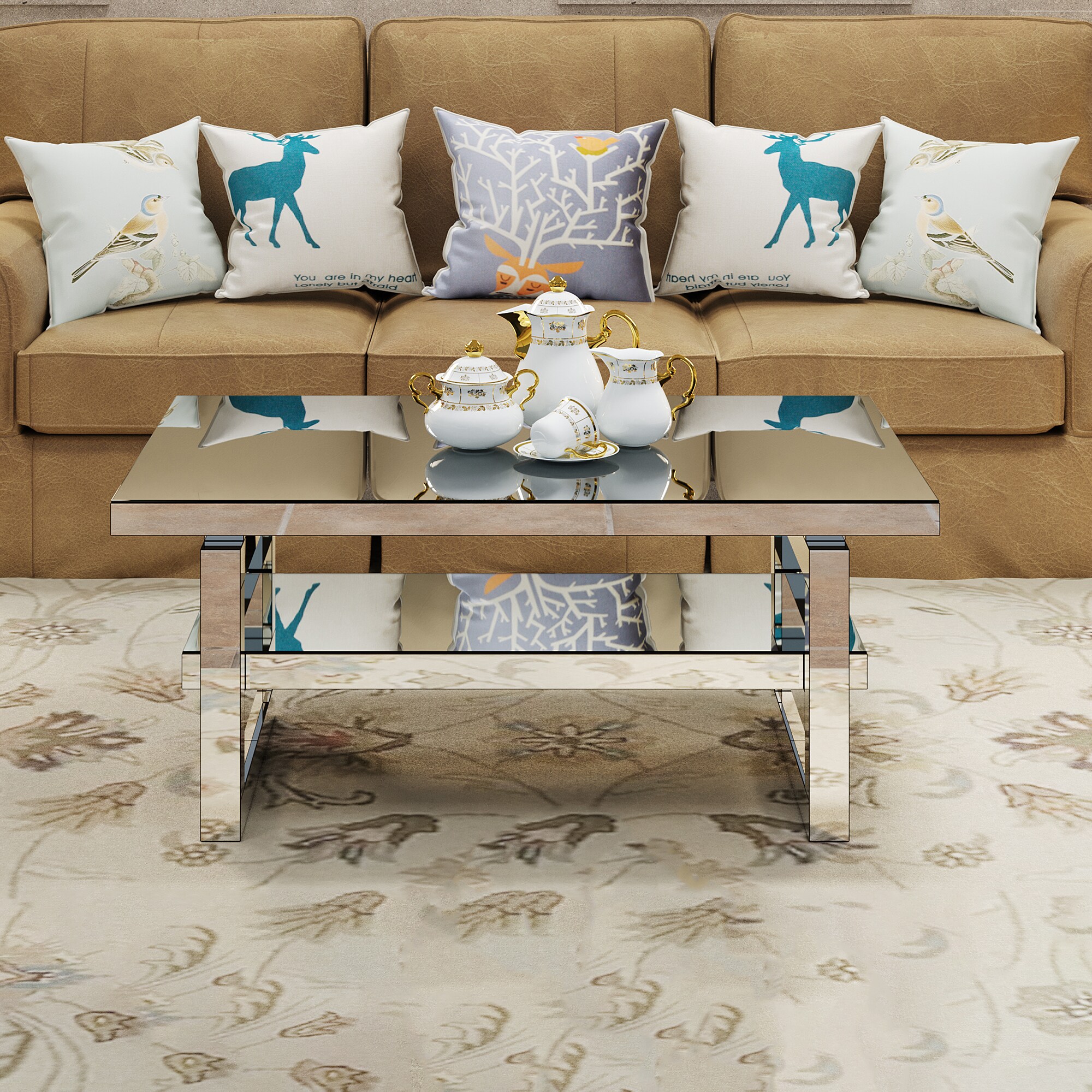 LOVMOR Modern square luxury coffee table home tempered glass tea table ...