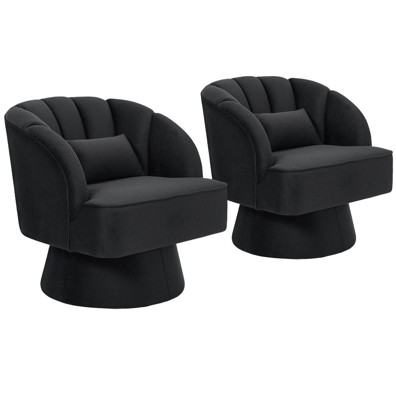 Assile Set of 2 Black Velvet Swivel Accent Chairs with Striped Backrest ...
