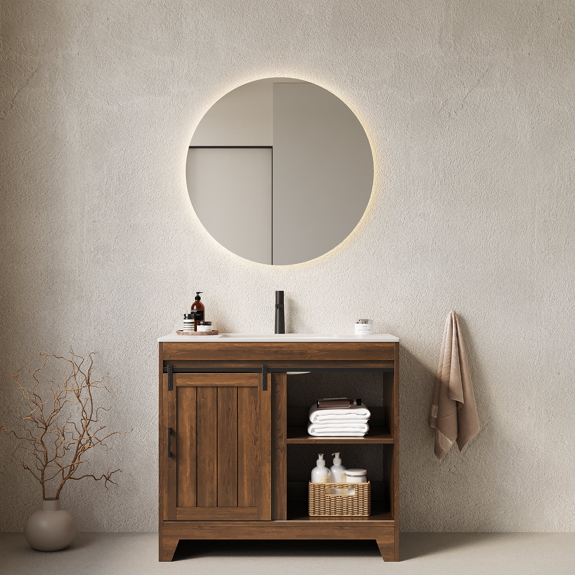 Boyel Living 36 Bathroom Vanity with Sink Freestanding Farmhouse Style ...