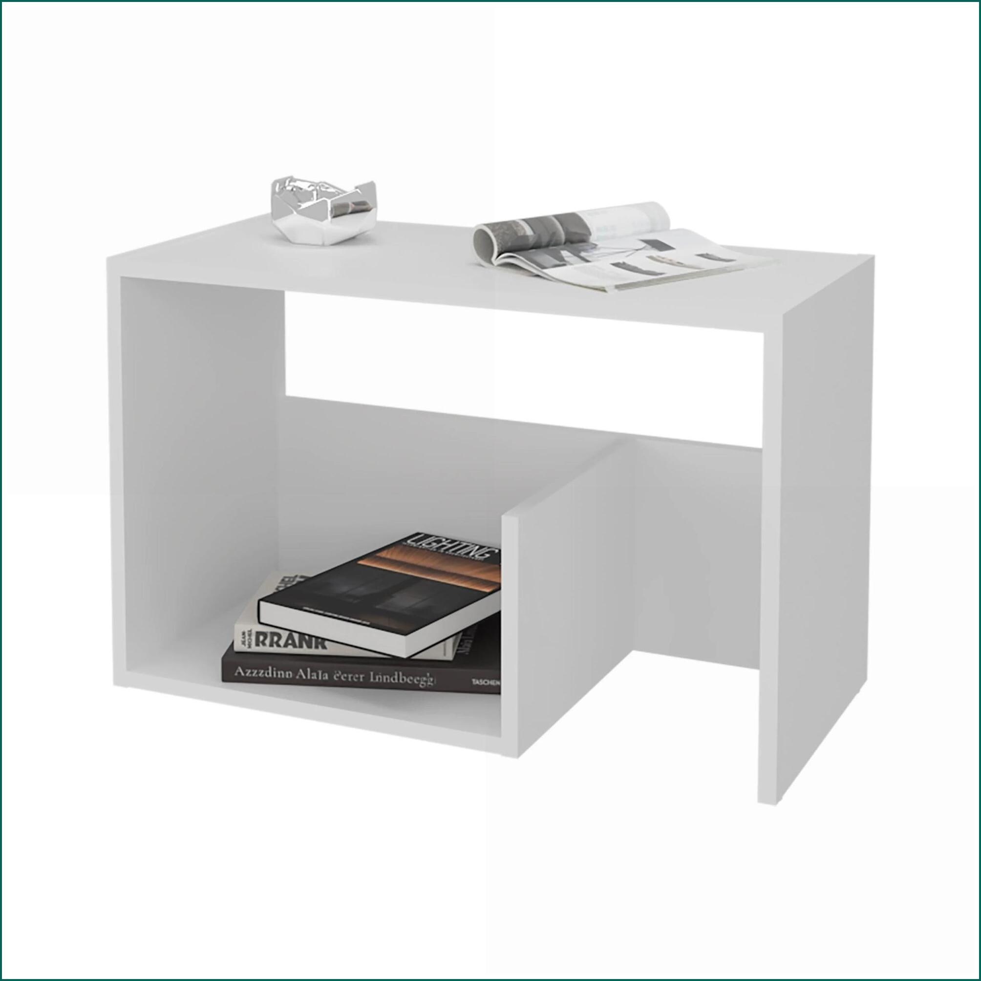 Watnature White Melamine Coffee Table with Open Shelves Space Saving ...