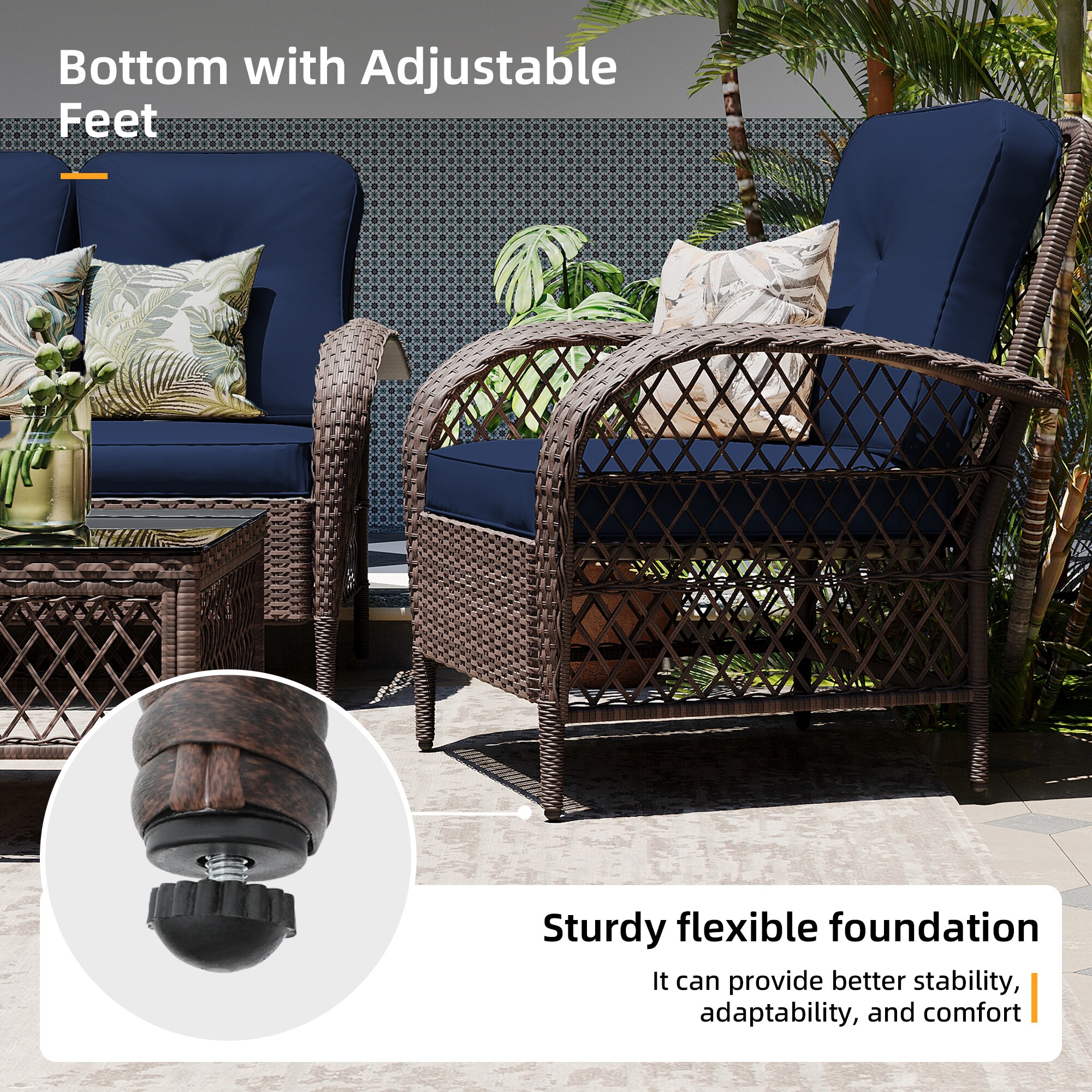 Patio Watcher Patio Chair Set of 2 Rattan Brown Rattan Frame Stationary ...