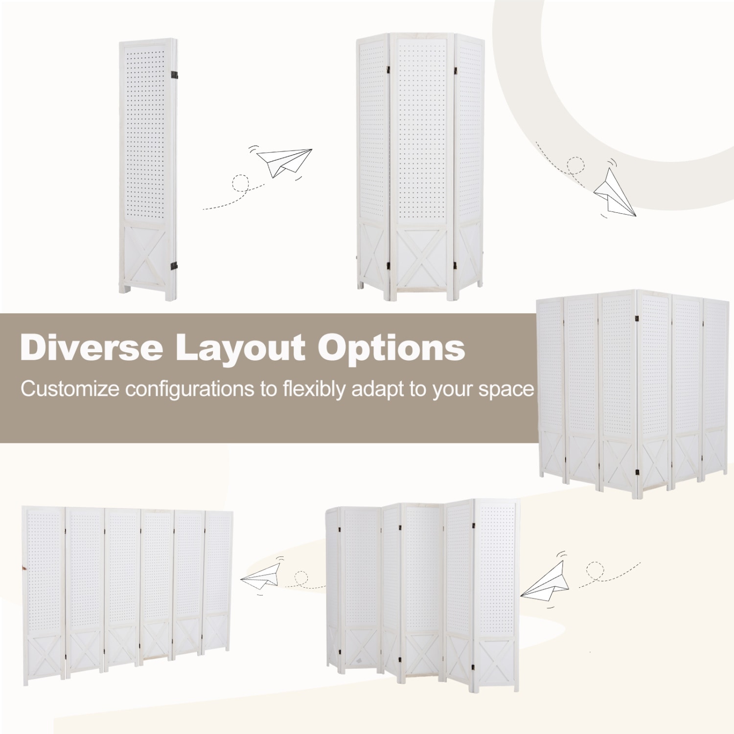 Volenca 6-Panel Pegboard Room Divider 67-in Tall Foldable Privacy ...