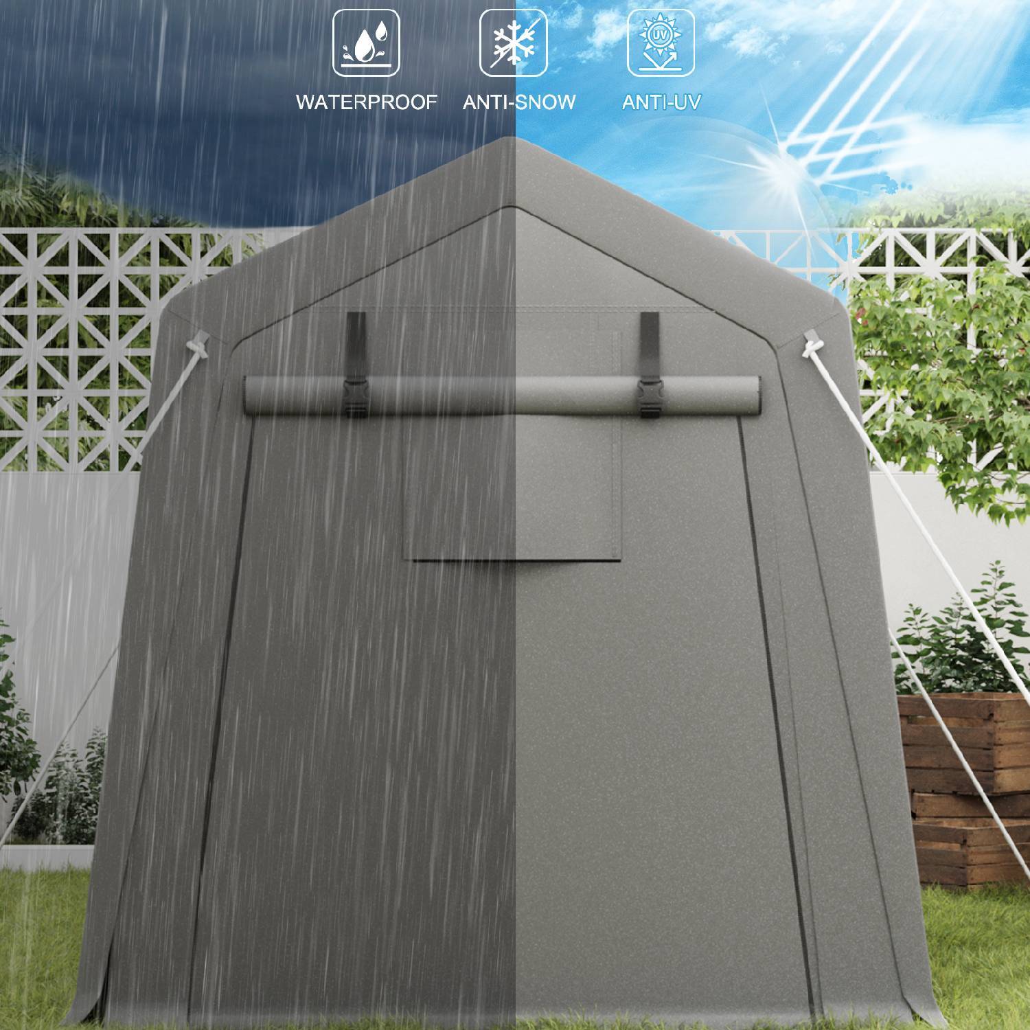 Der Rose 7'x10' Portable Carport Storage Shed with Roll-Up Door for ...