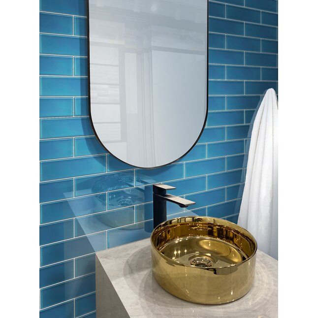Apollo Tile Colorway 20 Pack Blue 3 In X 12 In Glossy Glass Subway Wall