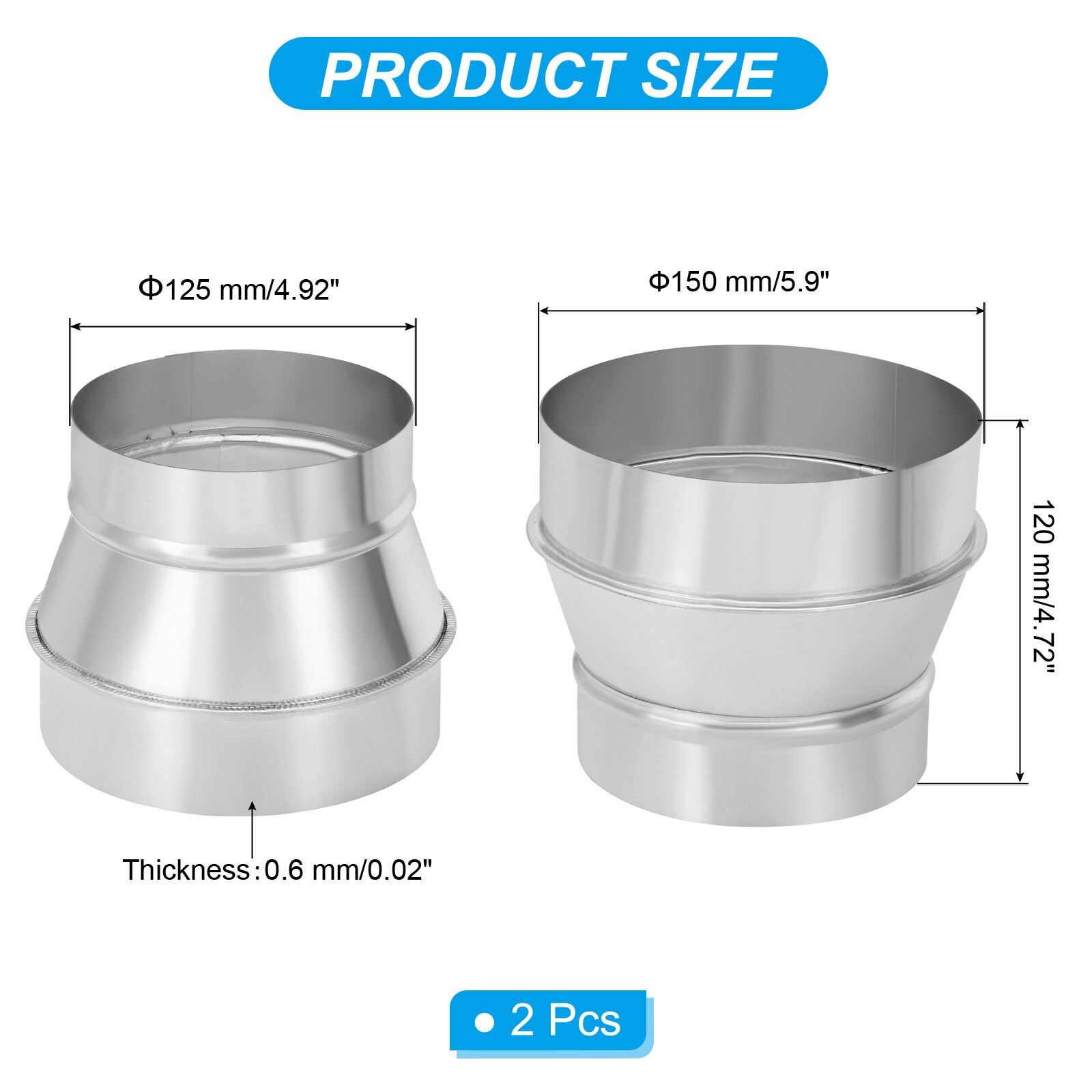 PATIKIL 6 Inch to 5 Inch Round Duct Reducer Increaser Connector 2 Pcs ...
