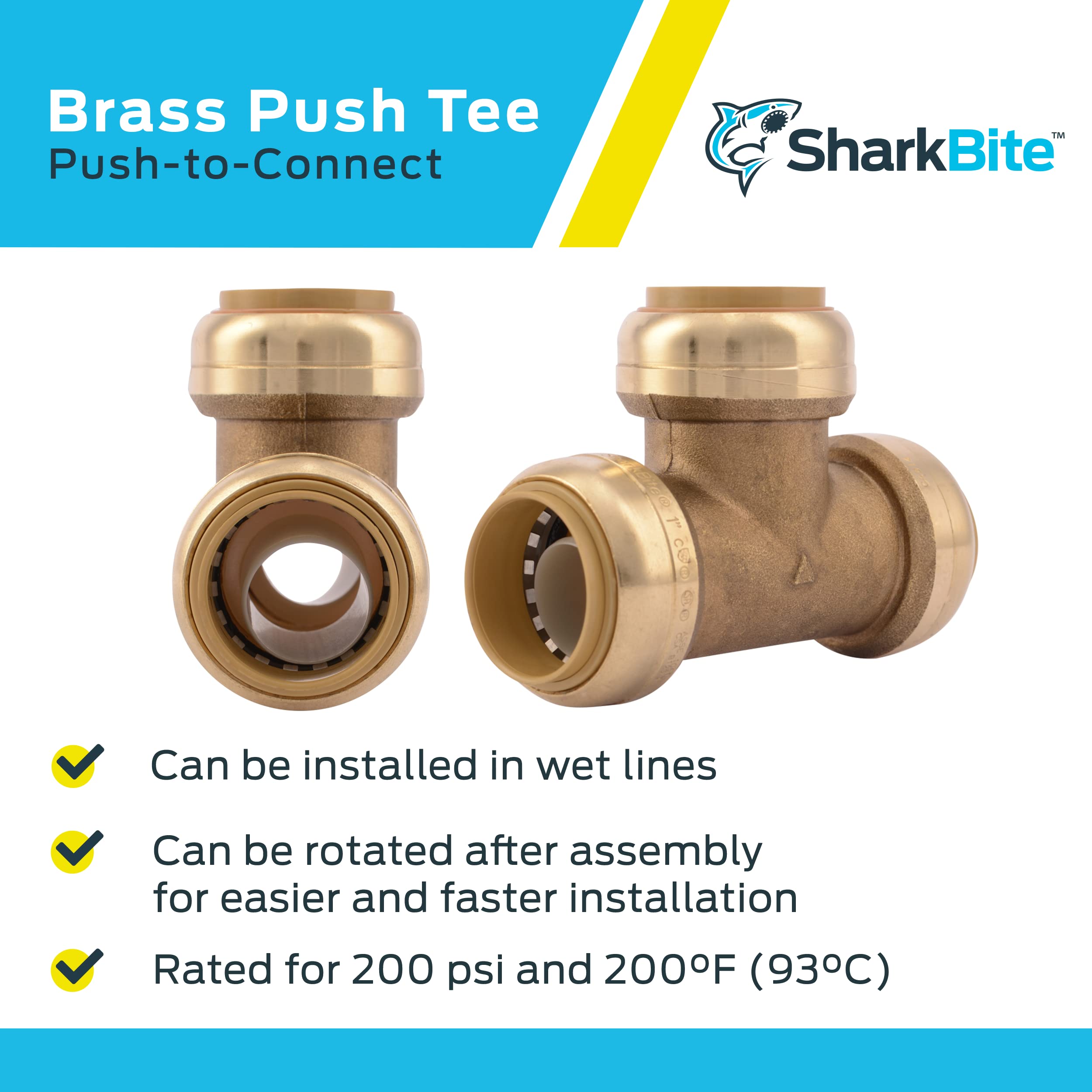 SharkBite 1 in Brass PushtoConnect Tee for PEX Copper CPVC PERT HDPE ...