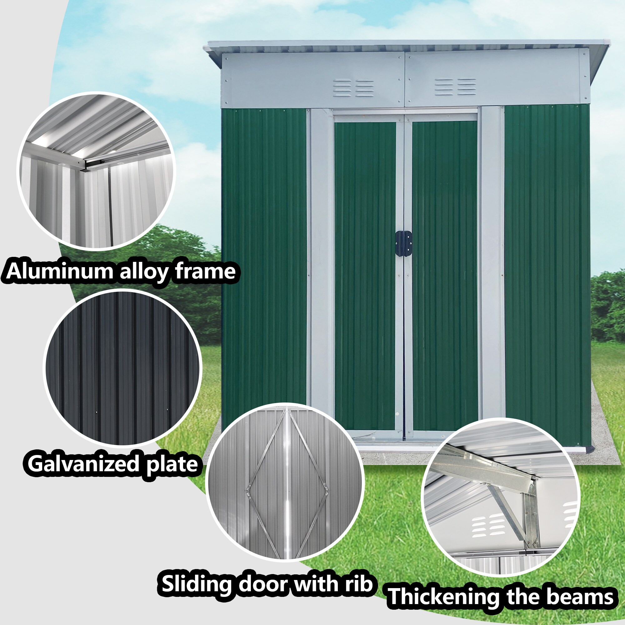 LUXEYARD 5X3FT Small Mini Outdoor Storage Sheds Pent Roof Green ...