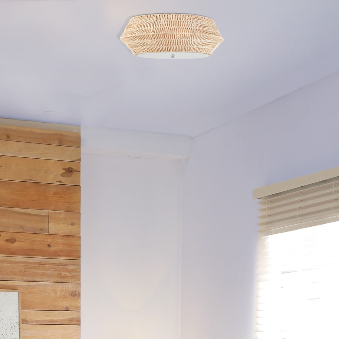 RKZHOPT Pendant Light 1 -Light Brown Farmhouse Bamboo Drum Hanging ...