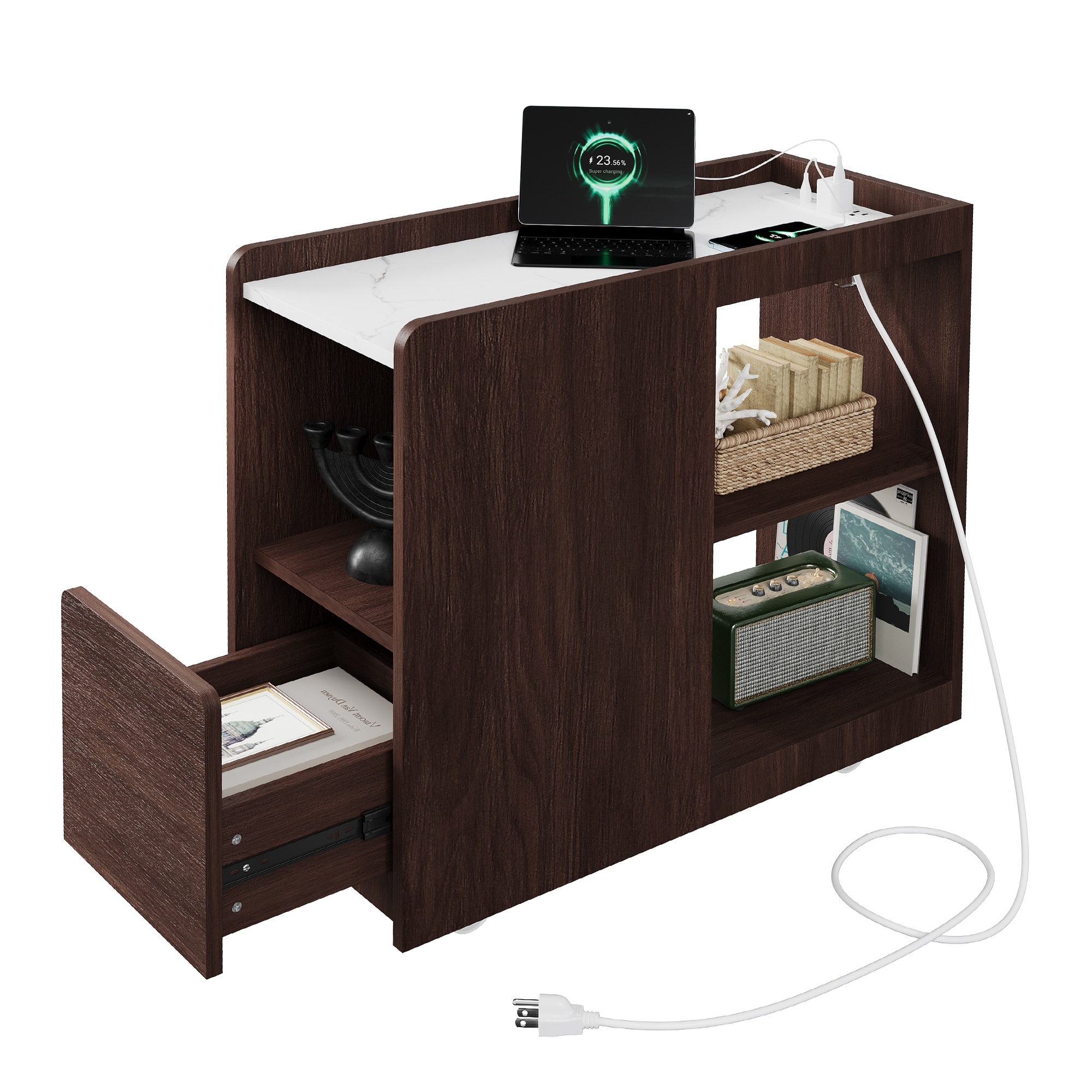 Garvee Multifunctional Narrow Side Cabinet with Charging Station 2 ...