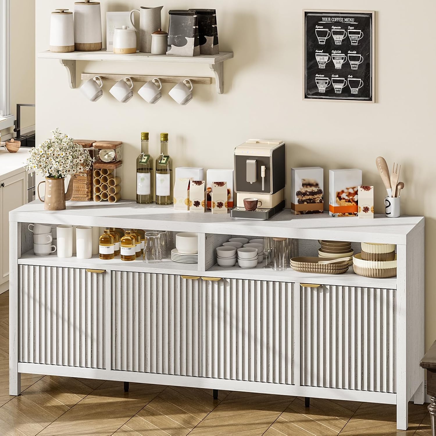 IdealHouse Fluted Storage Cabinet Modren Entryway Organizer with Fluted ...