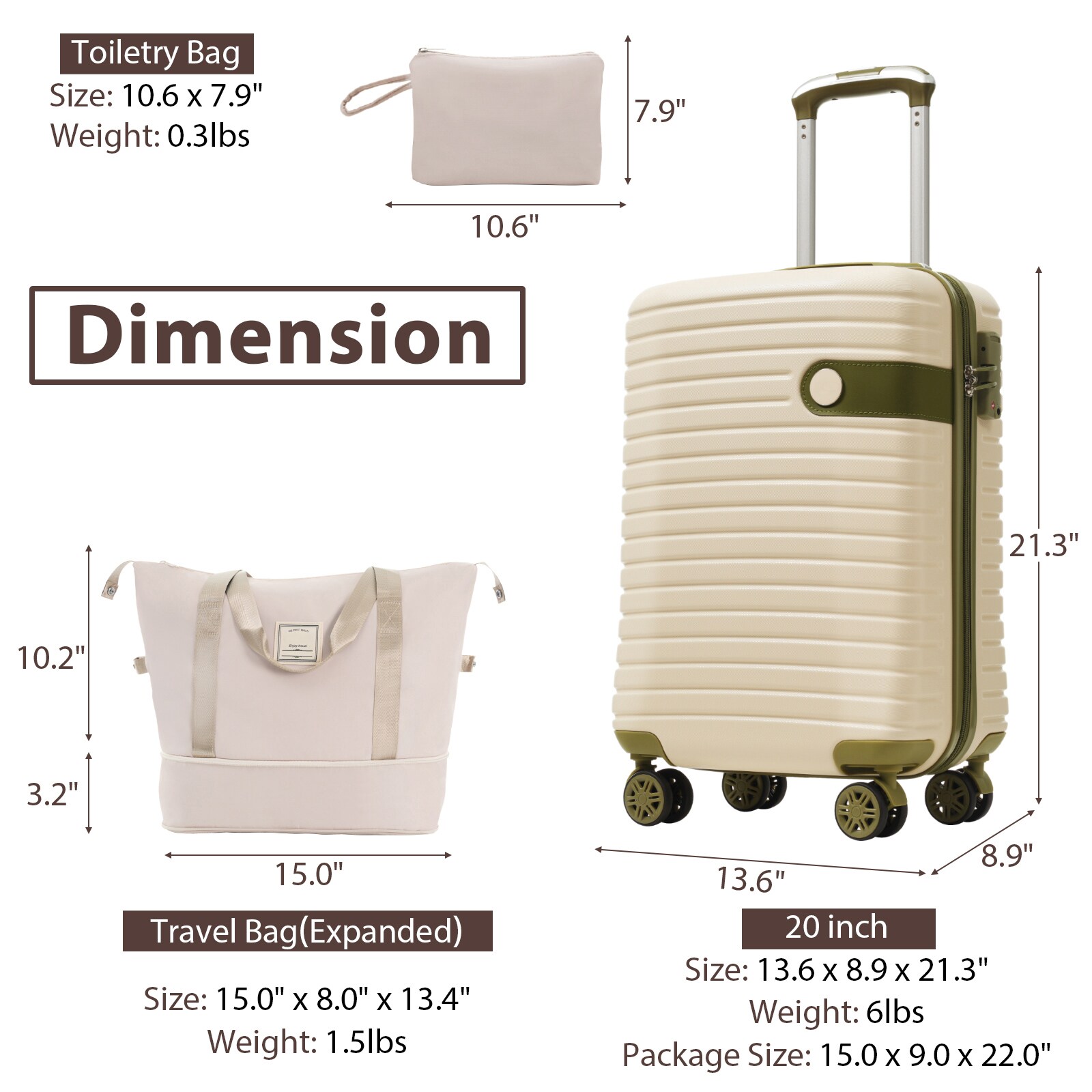 LOVMOR Luggage Sets 3 Piece Carry on Luggage 22x14x9 Airline Approved ...