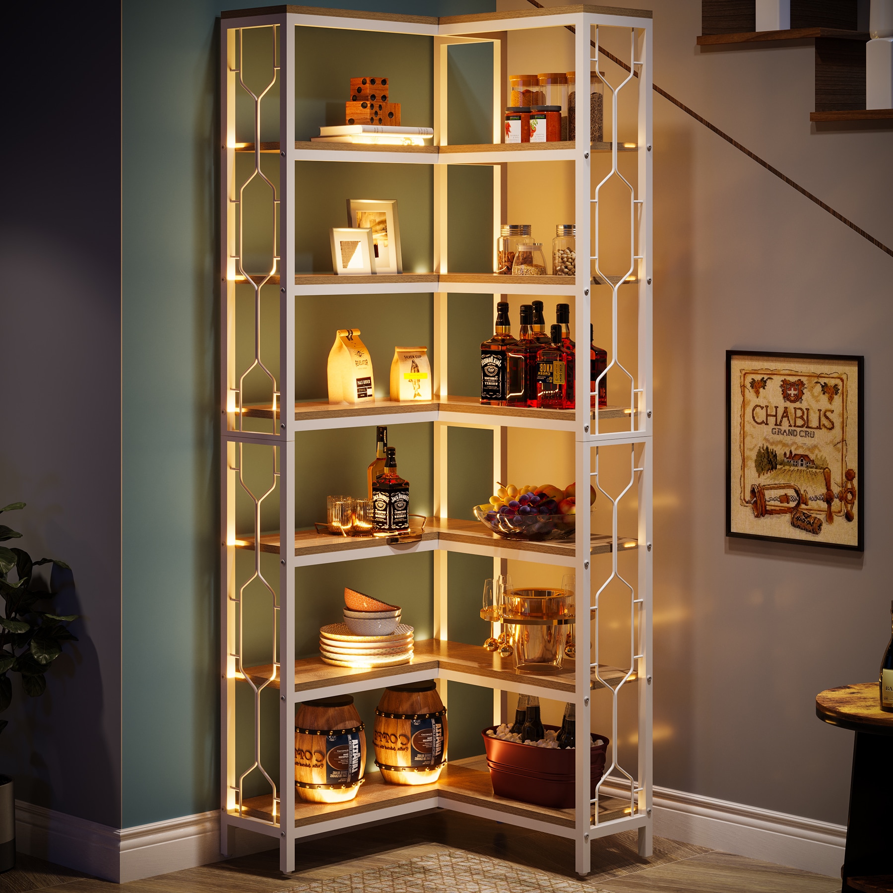 LITTLE TREE 78.74 Inch H 7-Tier White and Walnut Industrial Corner ...