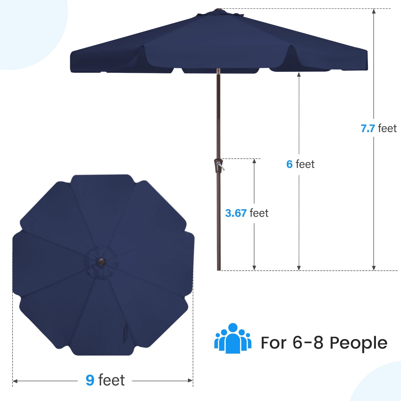 Serwall 9ft Valance Navy Patio Umbrellas Outdoor Round Table Market ...