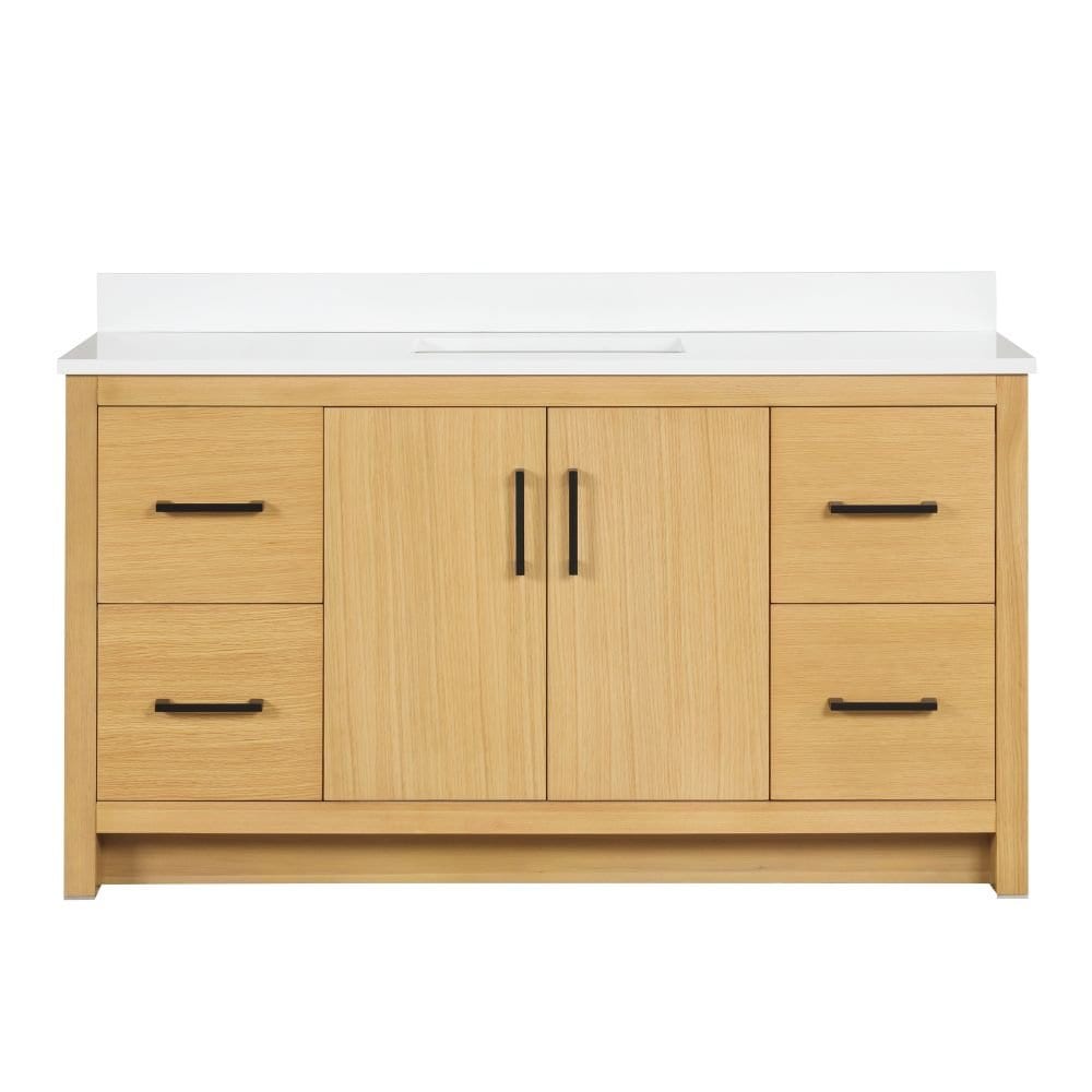 Tennant Brand 60 Inch Light Oak Sandi Single Sink Bathroom Vanity Toe ...