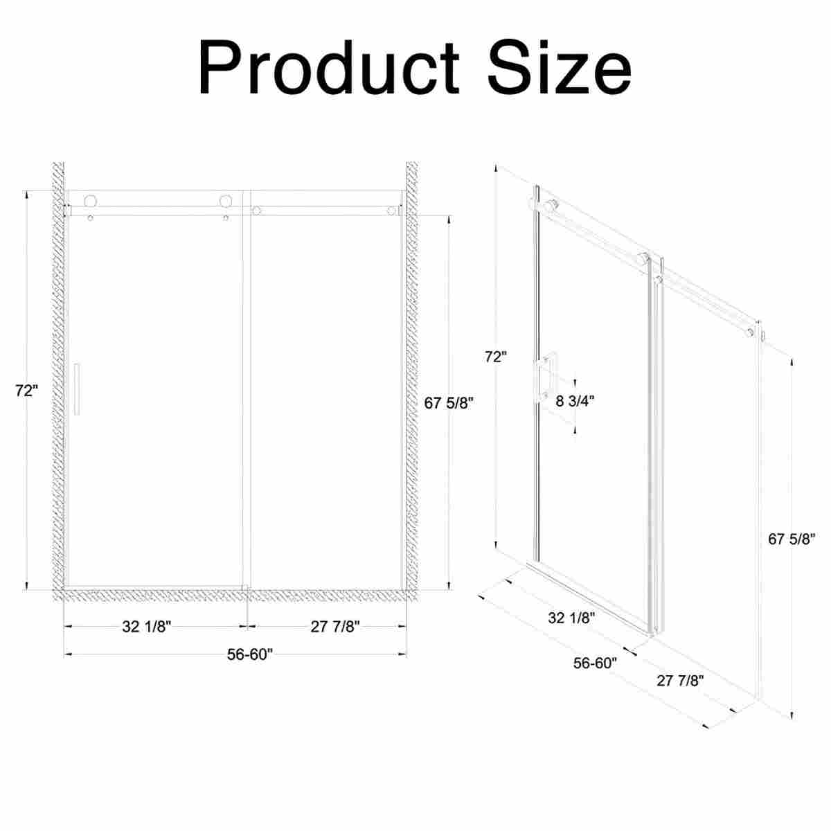 Huluwat 56-60 in W x 72 in H Frameless Sliding Shower Door with 5/16 in ...