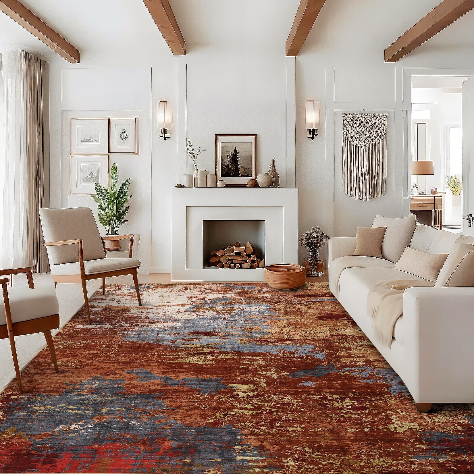 Qeetex 8 x 10 ft Brick Red Machine Washable Modern Abstract Bedroom ...