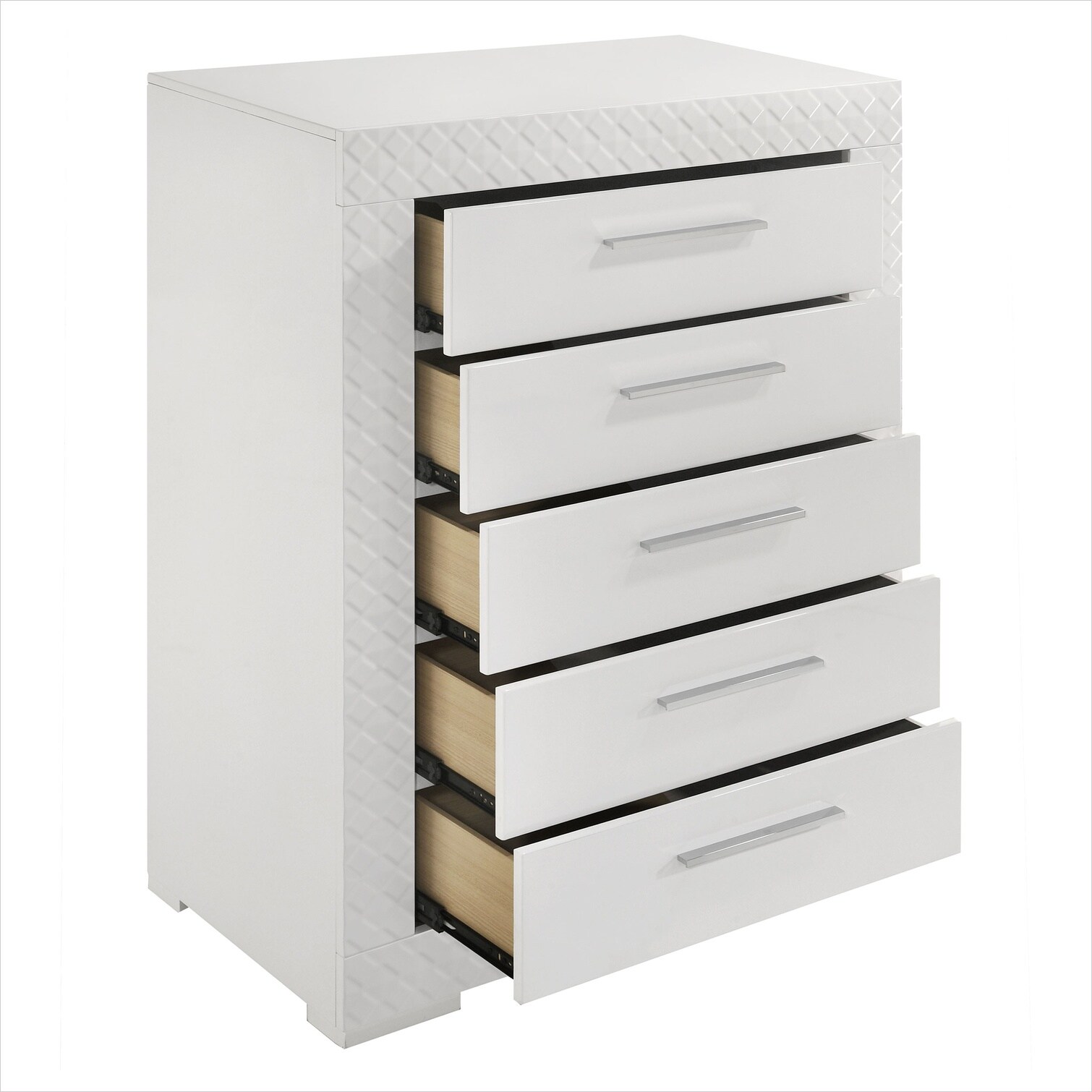 Watnature Crisp white wood five-drawer bedroom chest with diamond ...